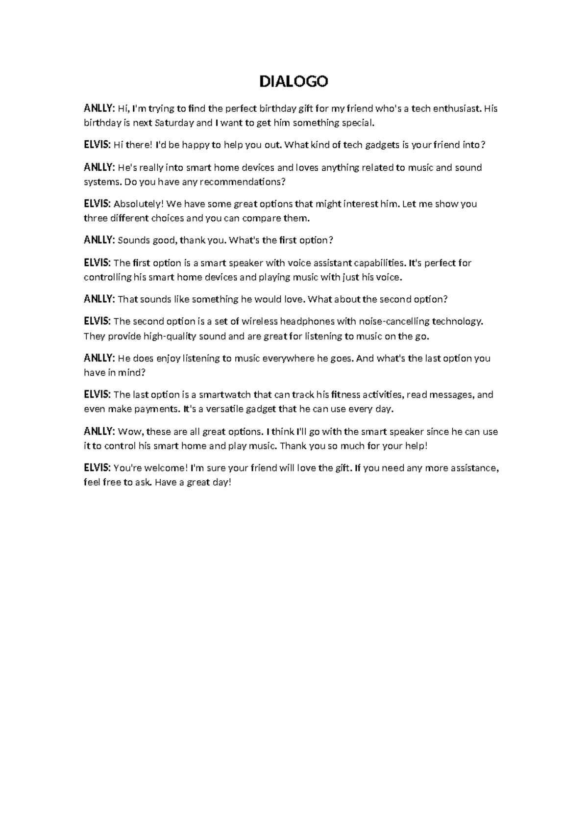 Ingles - SEM 13 - xzcczxcz - DIALOGO ANLLY: Hi, I'm trying to find the ...