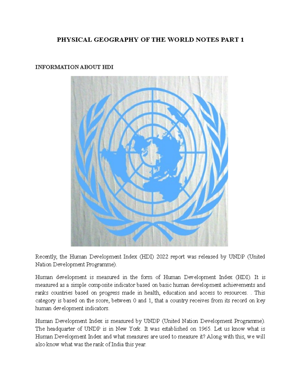 Physical Geography OF THE World Notes PART 1 - PHYSICAL GEOGRAPHY OF ...