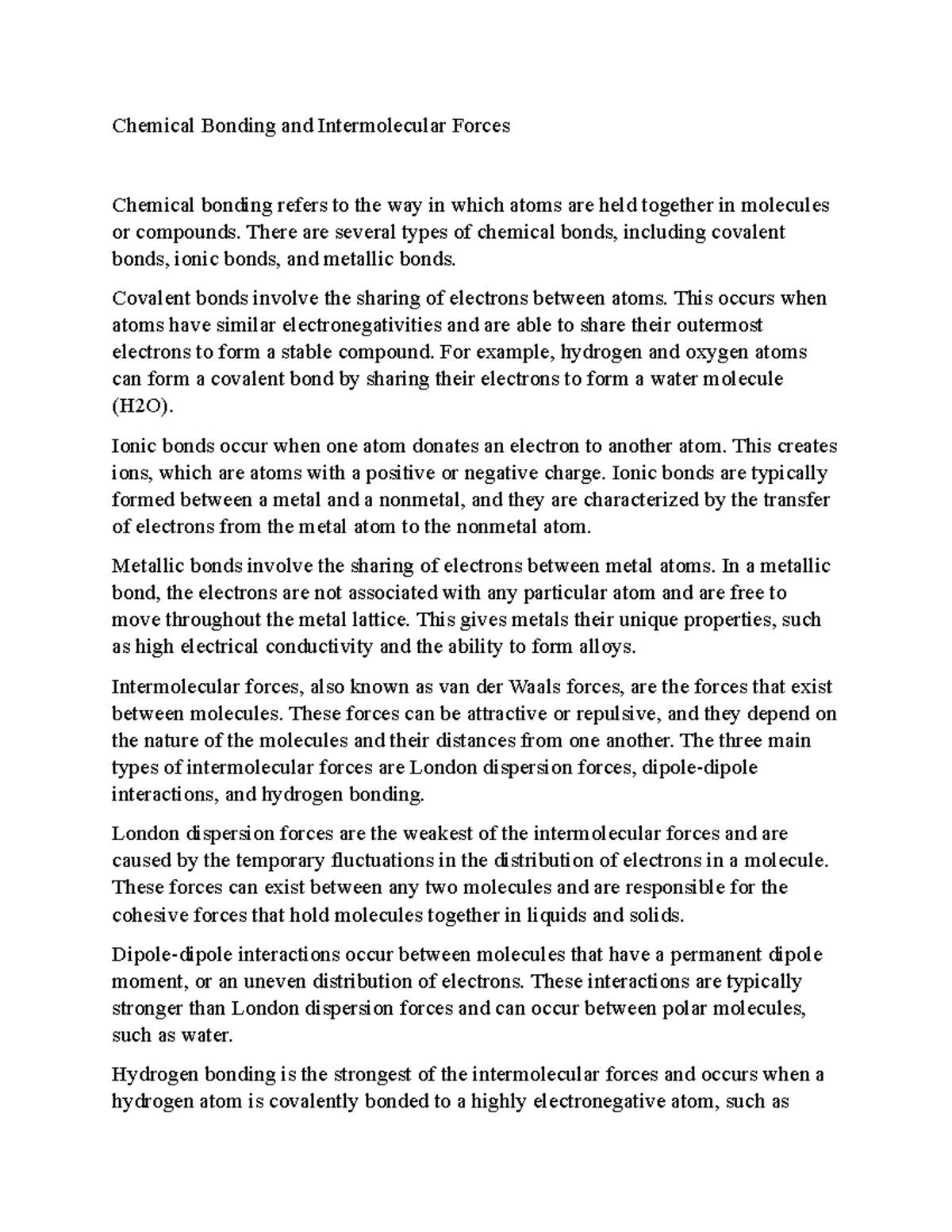 Chemical Bonding and Intermolecular forces - Chemical Bonding and ...