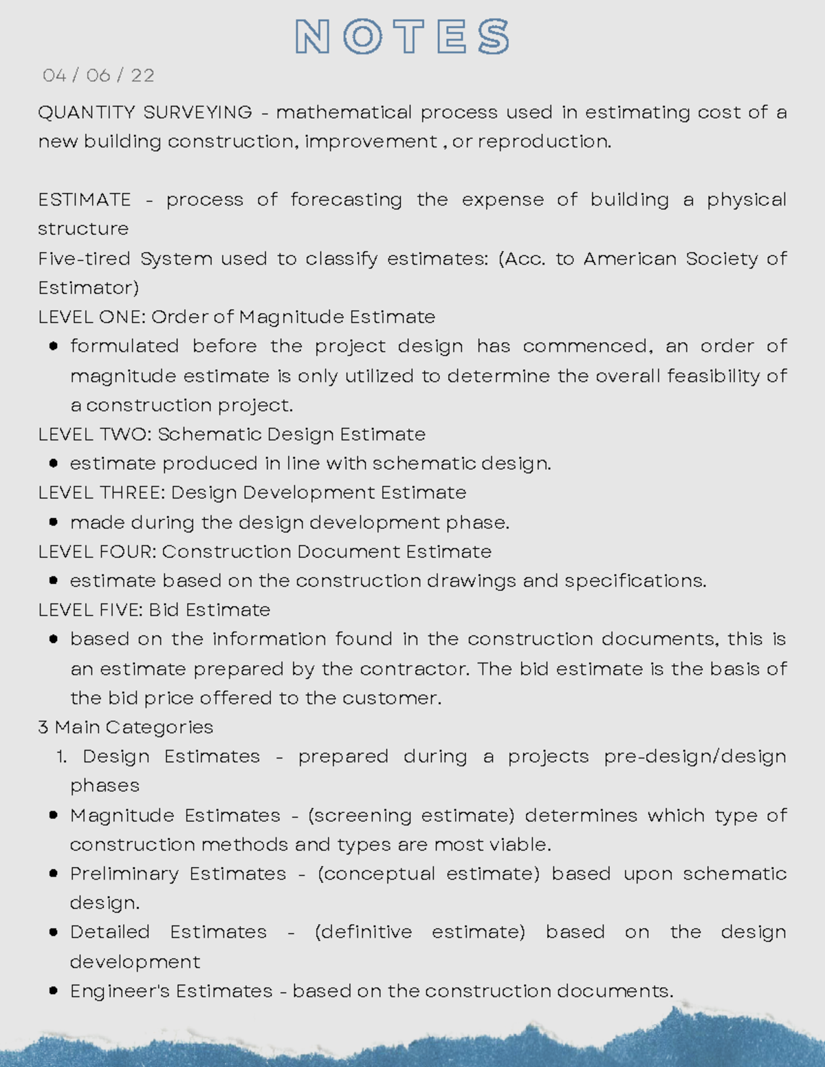 Quantity Surveying - Building Technologies 4 (SPECIFICATIONS) - N O T E S 04 / 06 / 22 ...