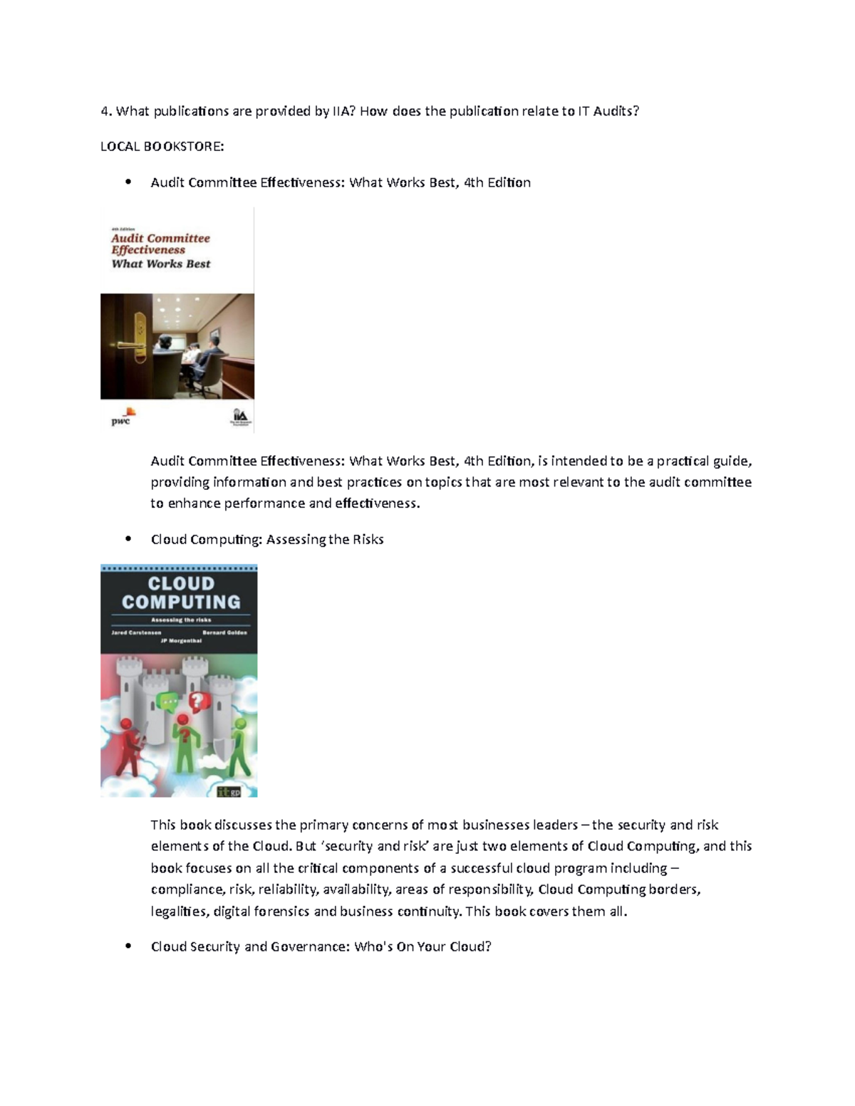 Question Number 4 - CIS - IIA book publications - What publications are ...