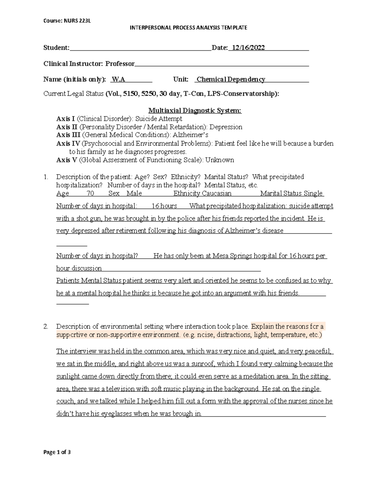 NURS 223L - Interpersonal Process Analysis 2 - NURS 222 - WCU - Studocu