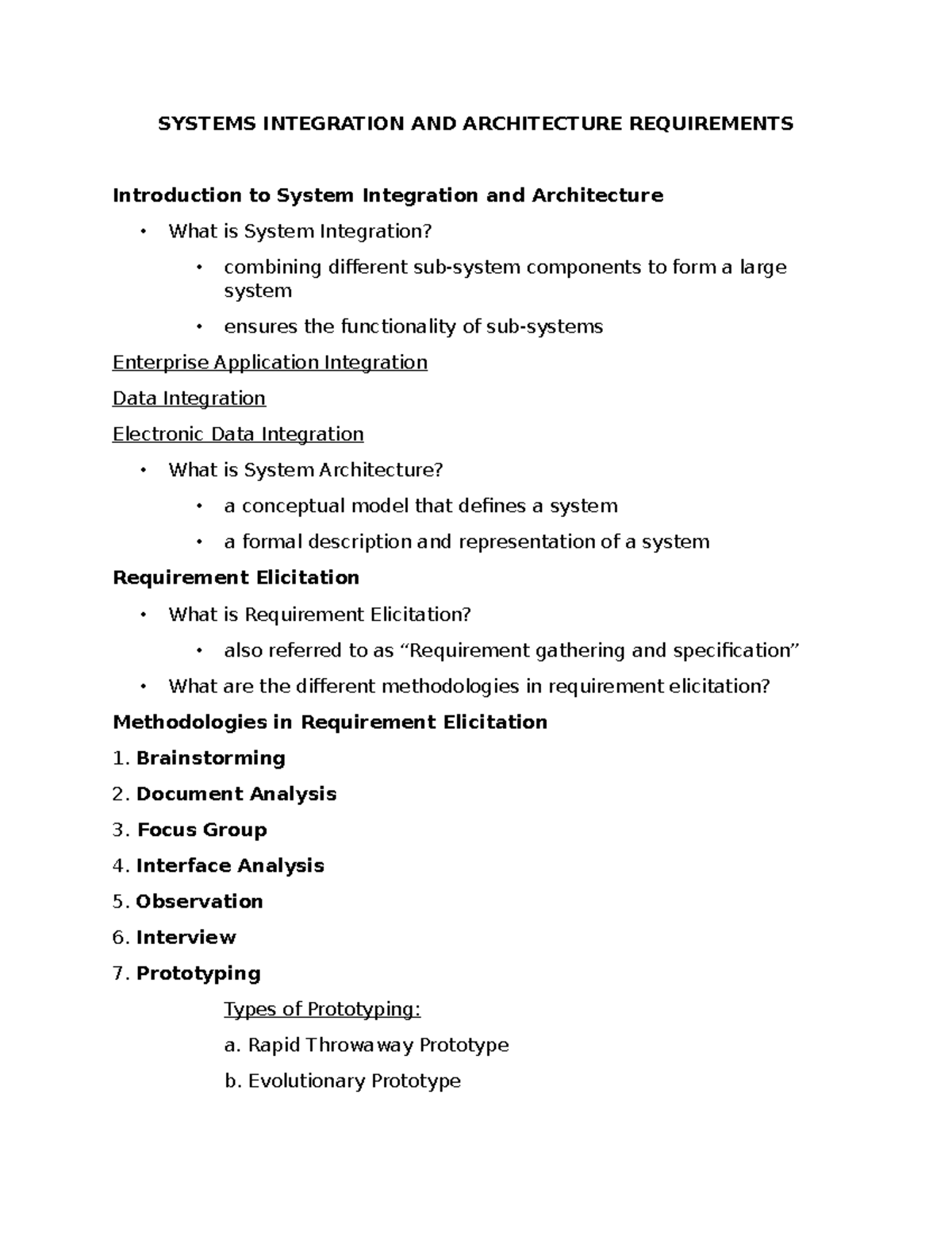 Systems Integration AND Architecture Requirements - SYSTEMS INTEGRATION ...