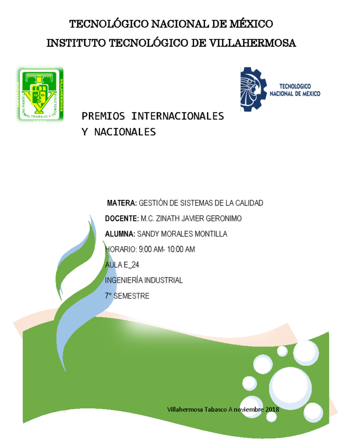 Unidad 4 premios de la calidad - TECNOL”GICO NACIONAL DE M.. INSTITUTO ...