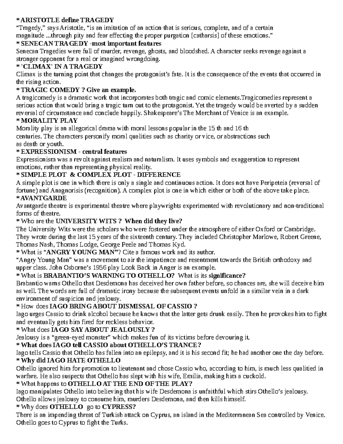 Appreciating Drama - Micro Notes-SMP - ARISTOTLE define TRAGEDY ...