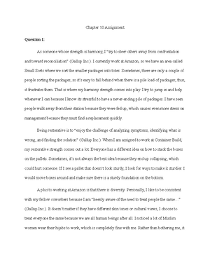Chapter 12 Assignment - Chapter 12 Assignment Question 1: I do feel ...