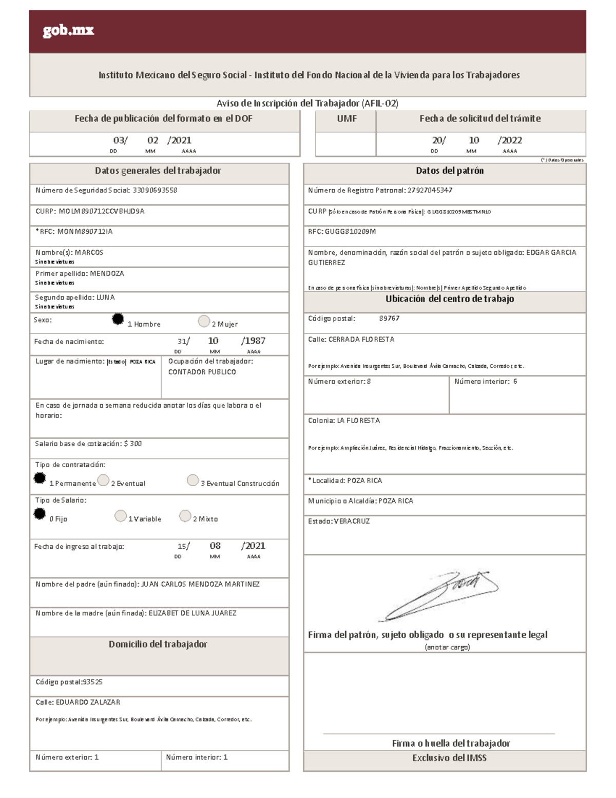 AFIL-02 ( 1 - archivo - Aviso de Inscripción del Trabajador (AFIL-02 ...