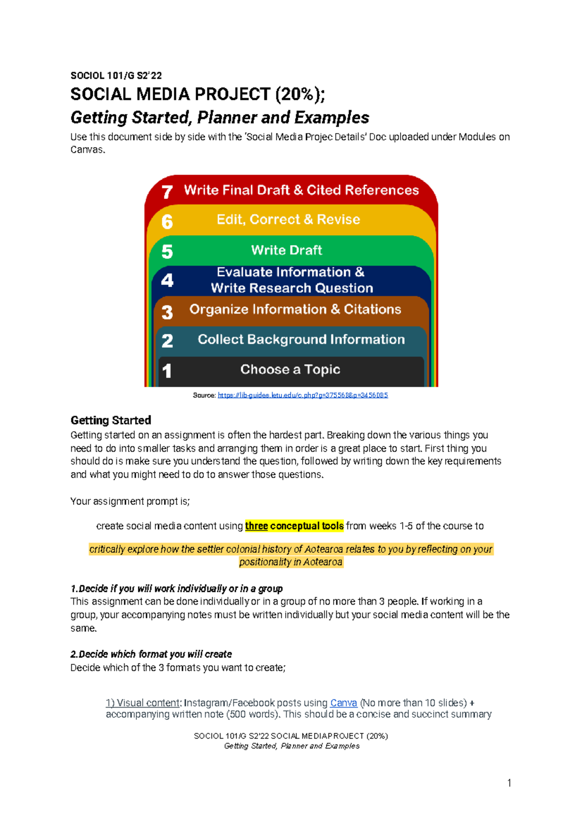 Sociol 101 G S2'22. Social Media Project (20%) Getting Started, Planner ...