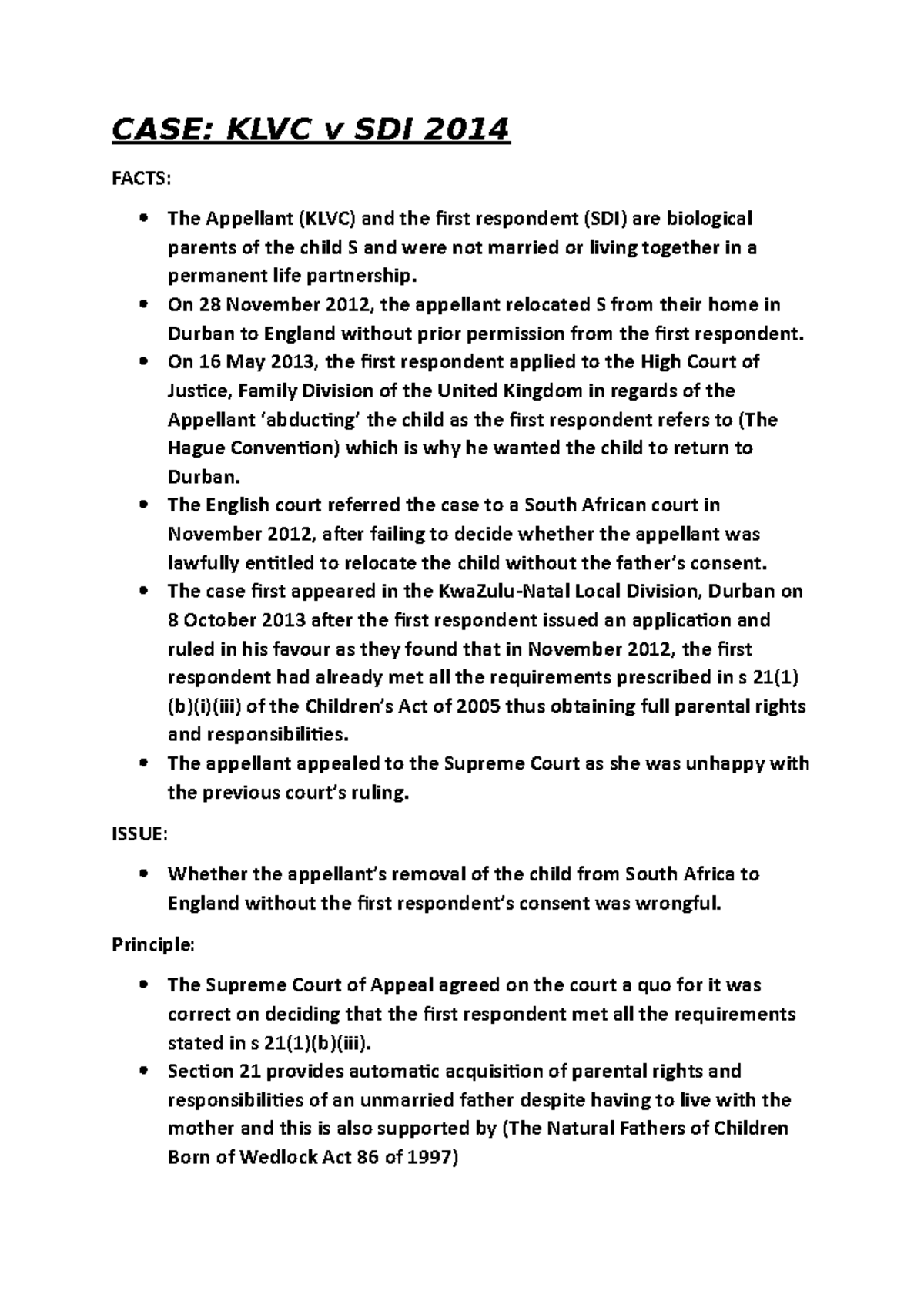 CASE KLVC V SDI - FIPAC method used to summarise the KLVC V SDI case. - CASE: KLVC v SDI 2014 ...