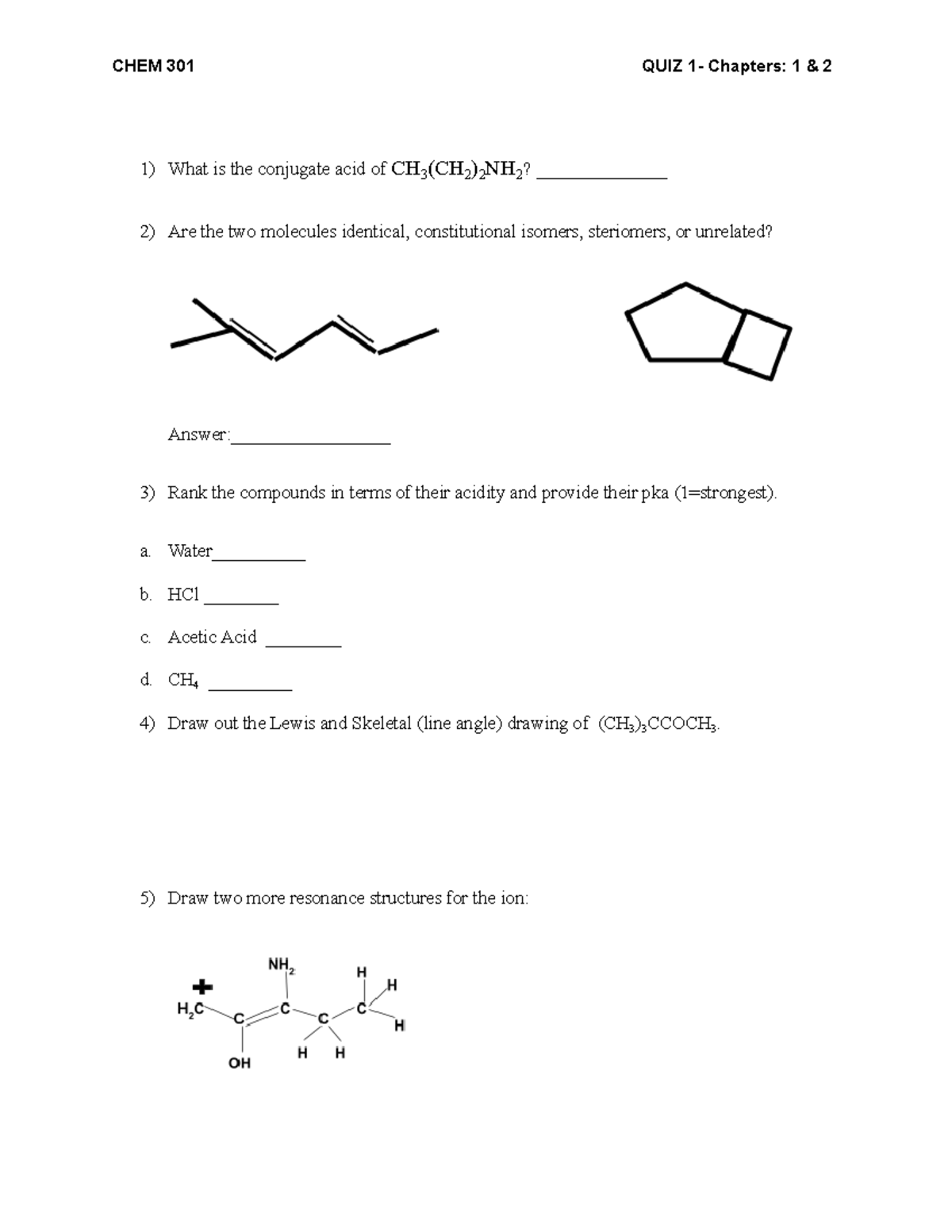 Organic Chemistry Quiz 1 at Rachel Morgan blog