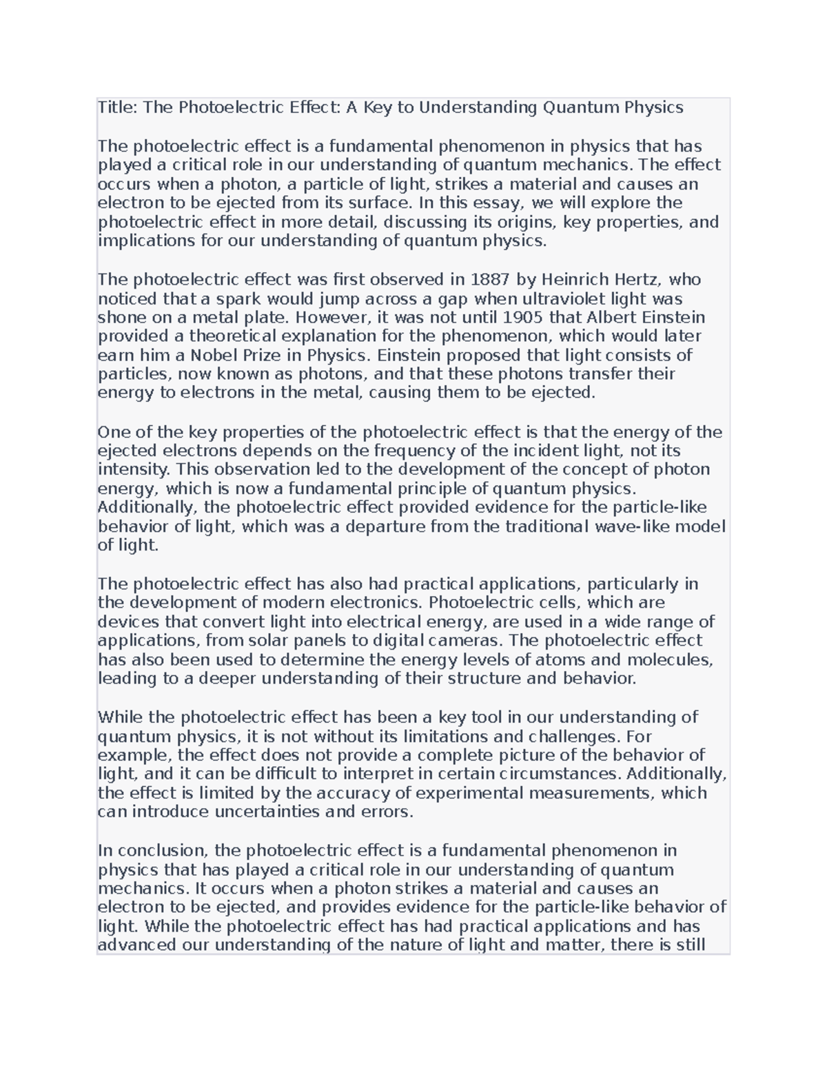 The Photoelectric Effect - A Key to Understanding Quantum Physics ...