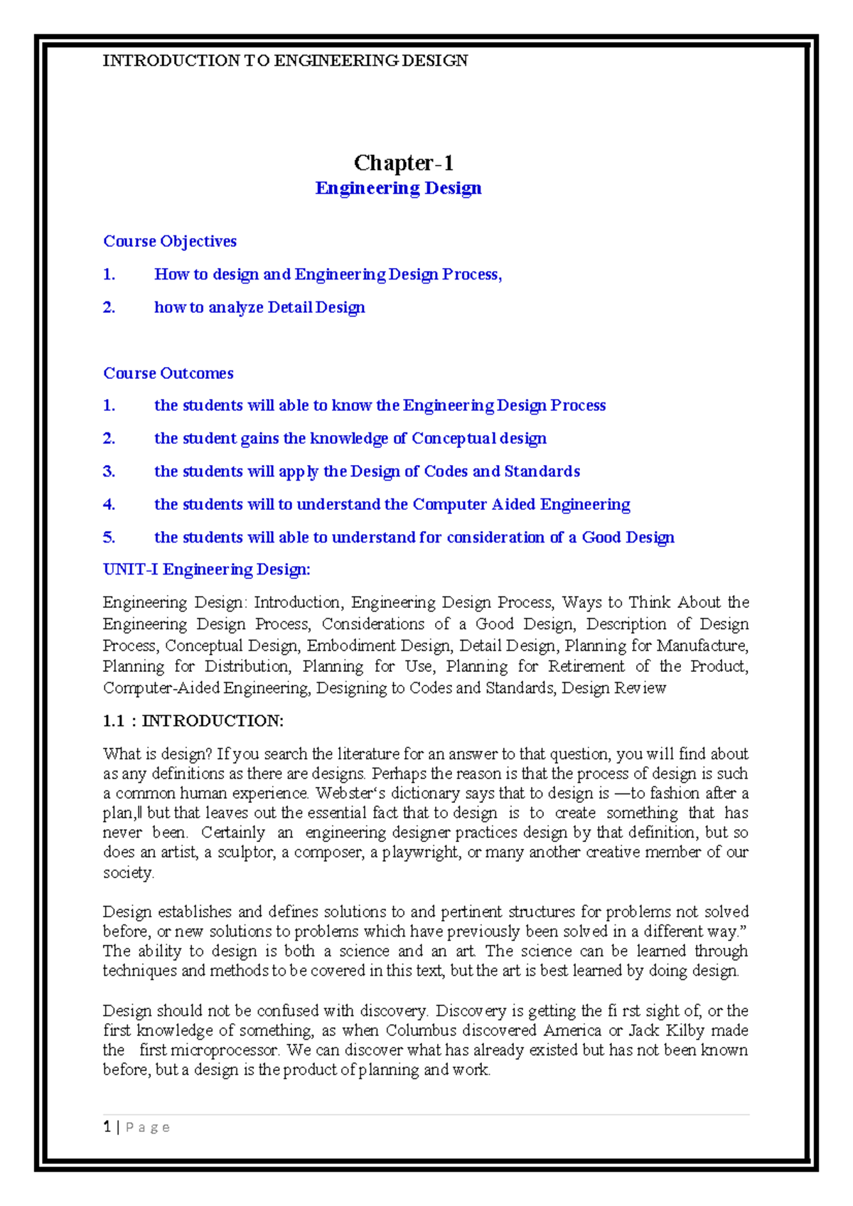Unit 1 Engineering Design - INTRODUCTION TO ENGINEERING DESIGN Chapter ...