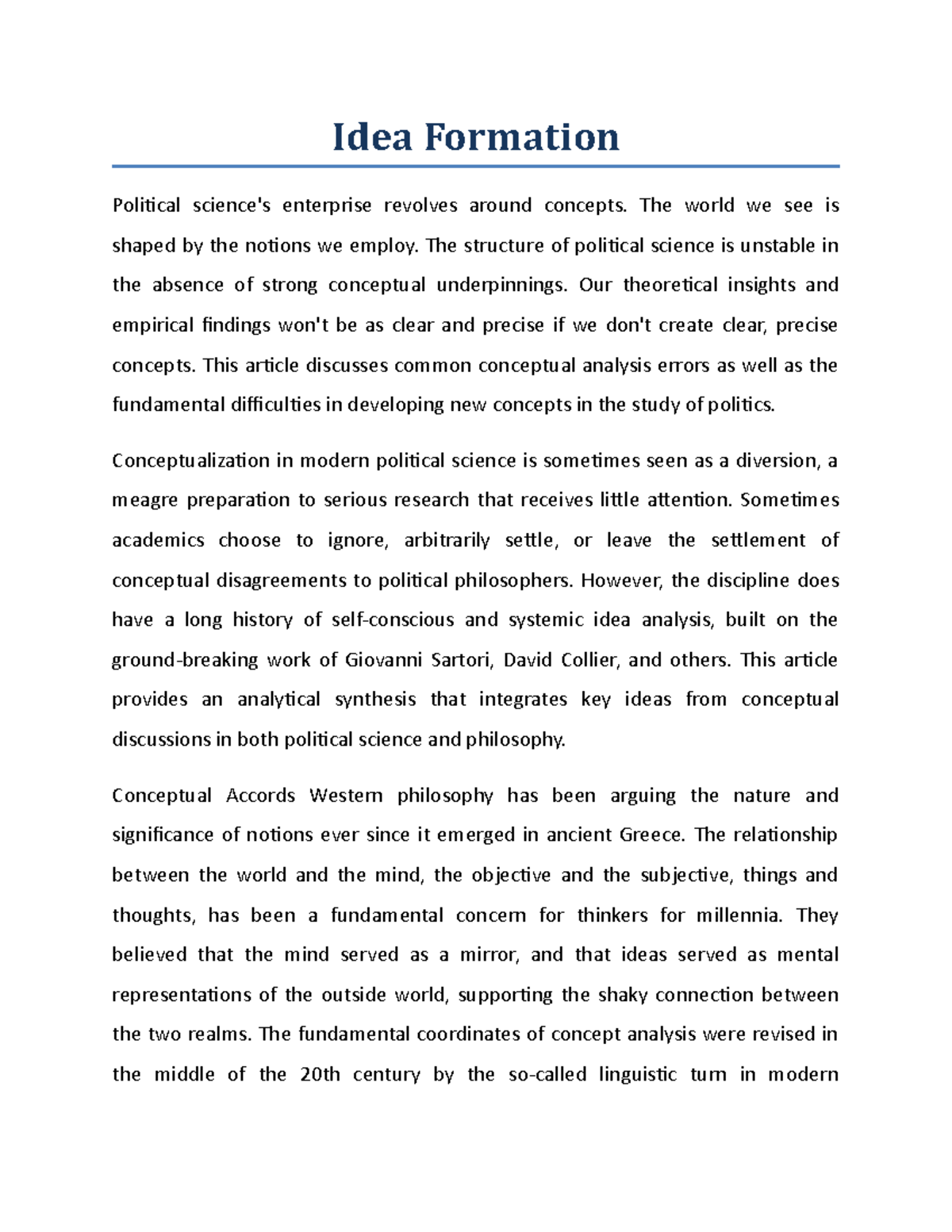 A BRIEF NOTE ON IDEA FORMATION IN POLITICAL SCIENCE - Idea Formation ...