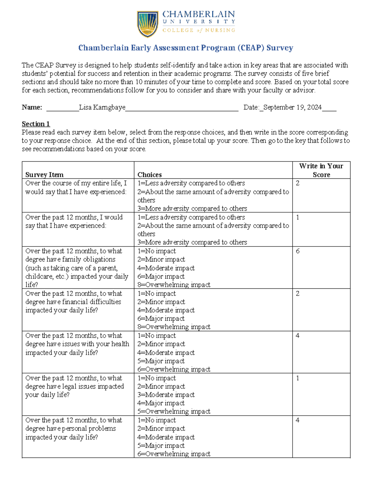 CEAP Survey - Self-Service Student Tool MAY22 - Chamberlain Early ...