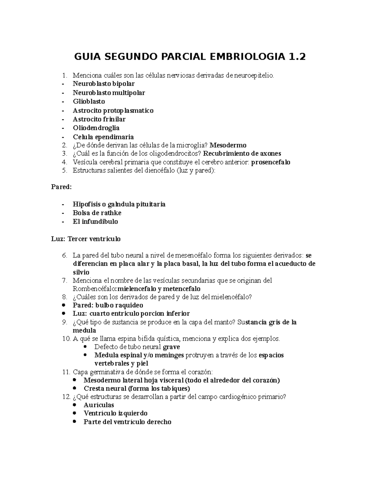 Guia Segundo Parcial E Mbriologia 1 Guia Segundo Parcial Embriologia