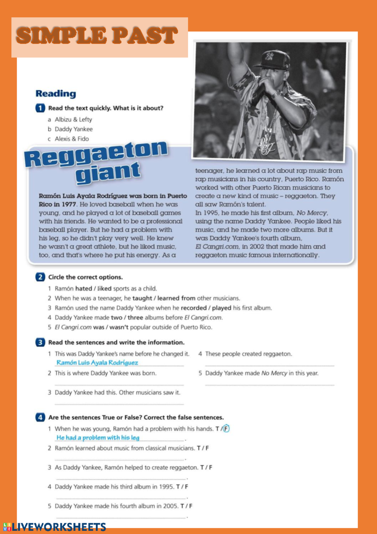 Daddy Yankee reading - lectura pasado simple - Inglés II Nivel ...