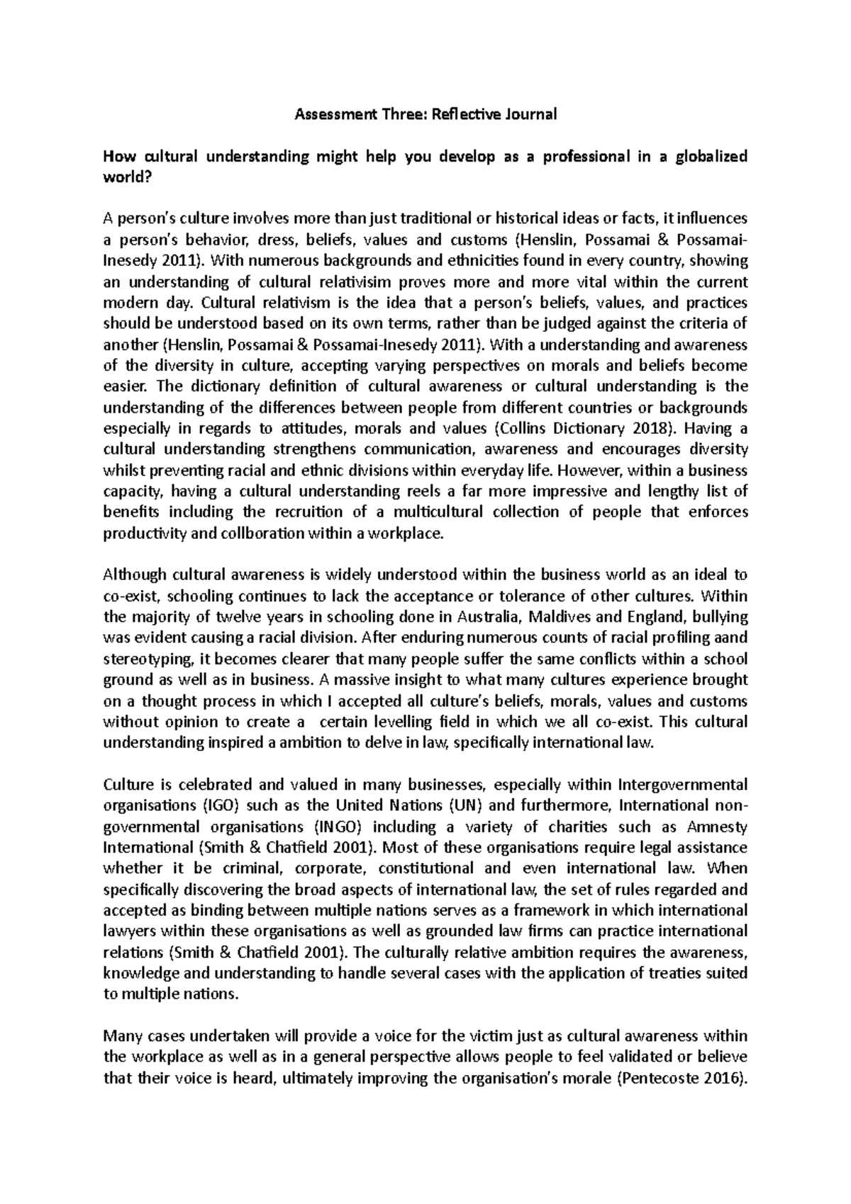 Reflective Journal - Part One: How cultural understanding might help ...