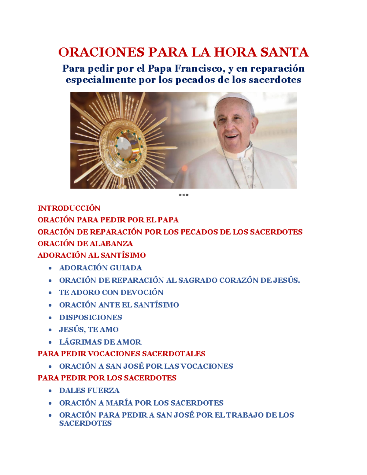 Oraciones para la Hora Santa - ORACIONES PARA LA HORA SANTA Para pedir ...