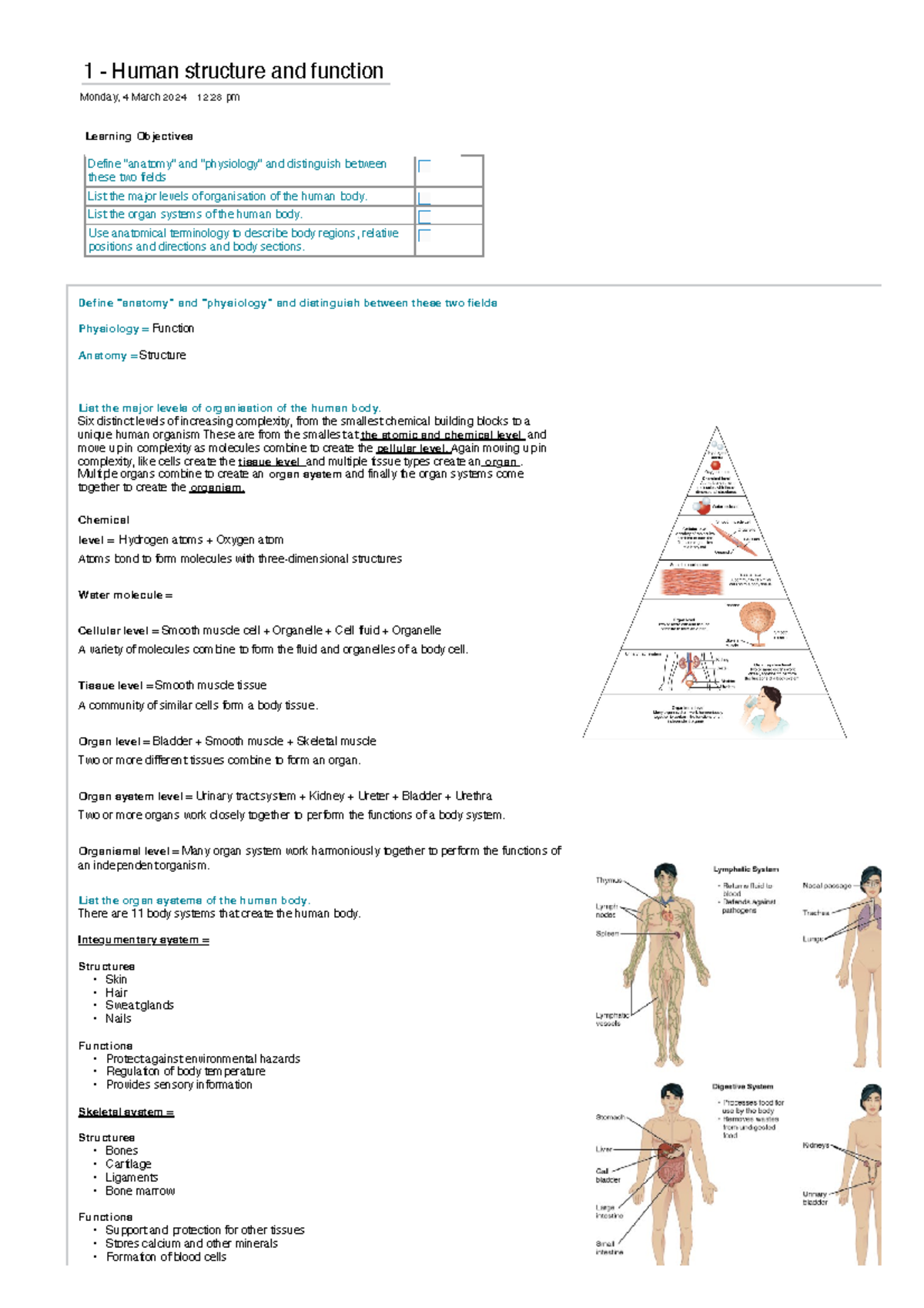 Anatomy and Physiology - Human structure and function - 1 - Human ...