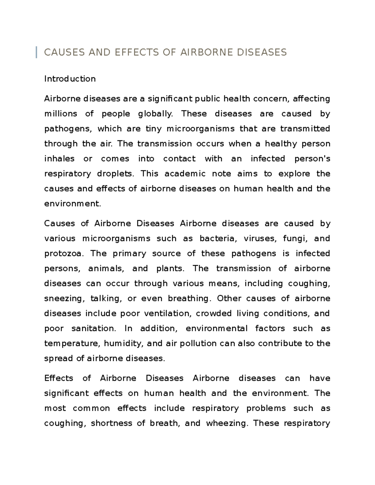 Causes and effects of airborne diseases - CAUSES AND EFFECTS OF ...