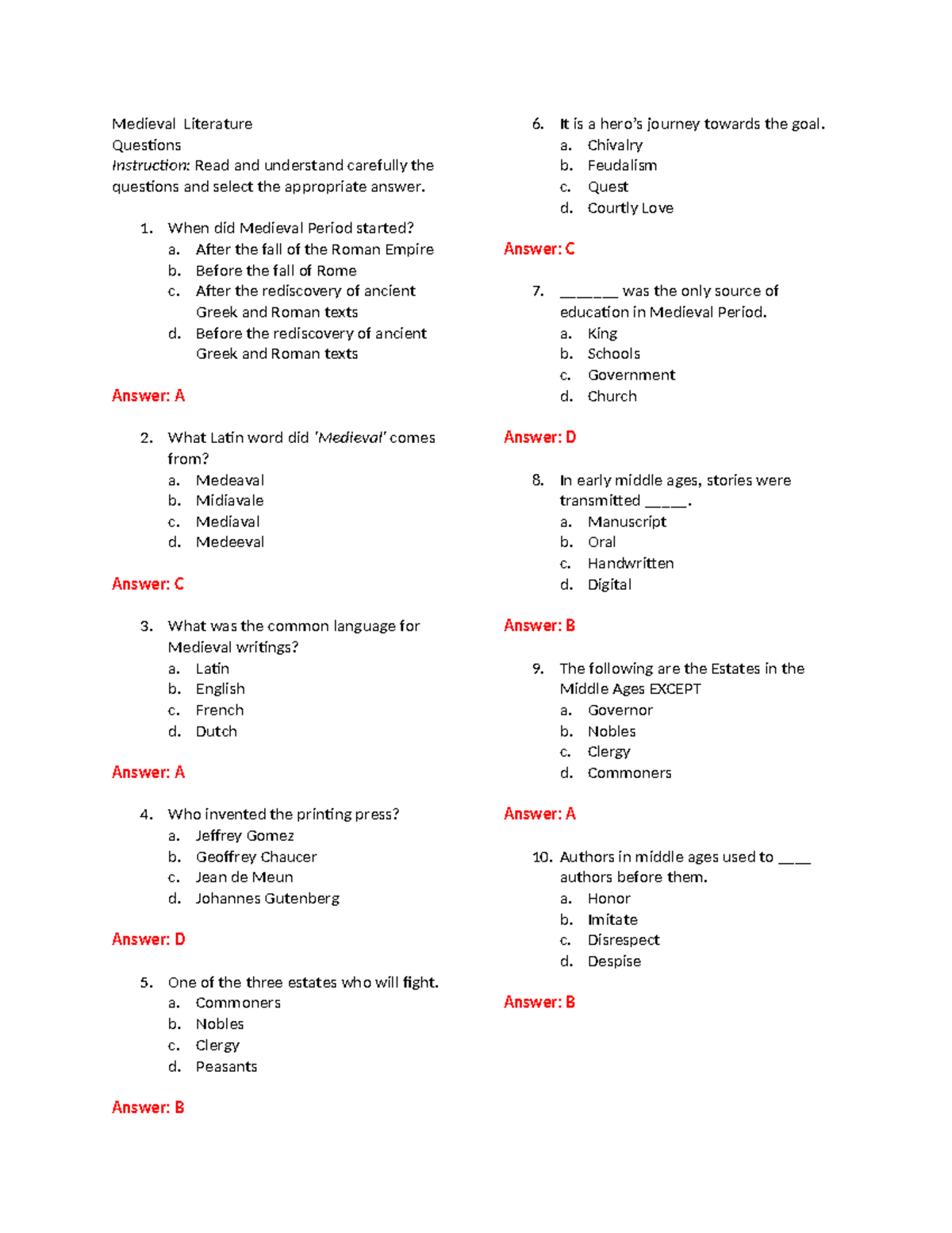 Medieval-Lit Questions 9-Peace - Medieval Literature Questions ...