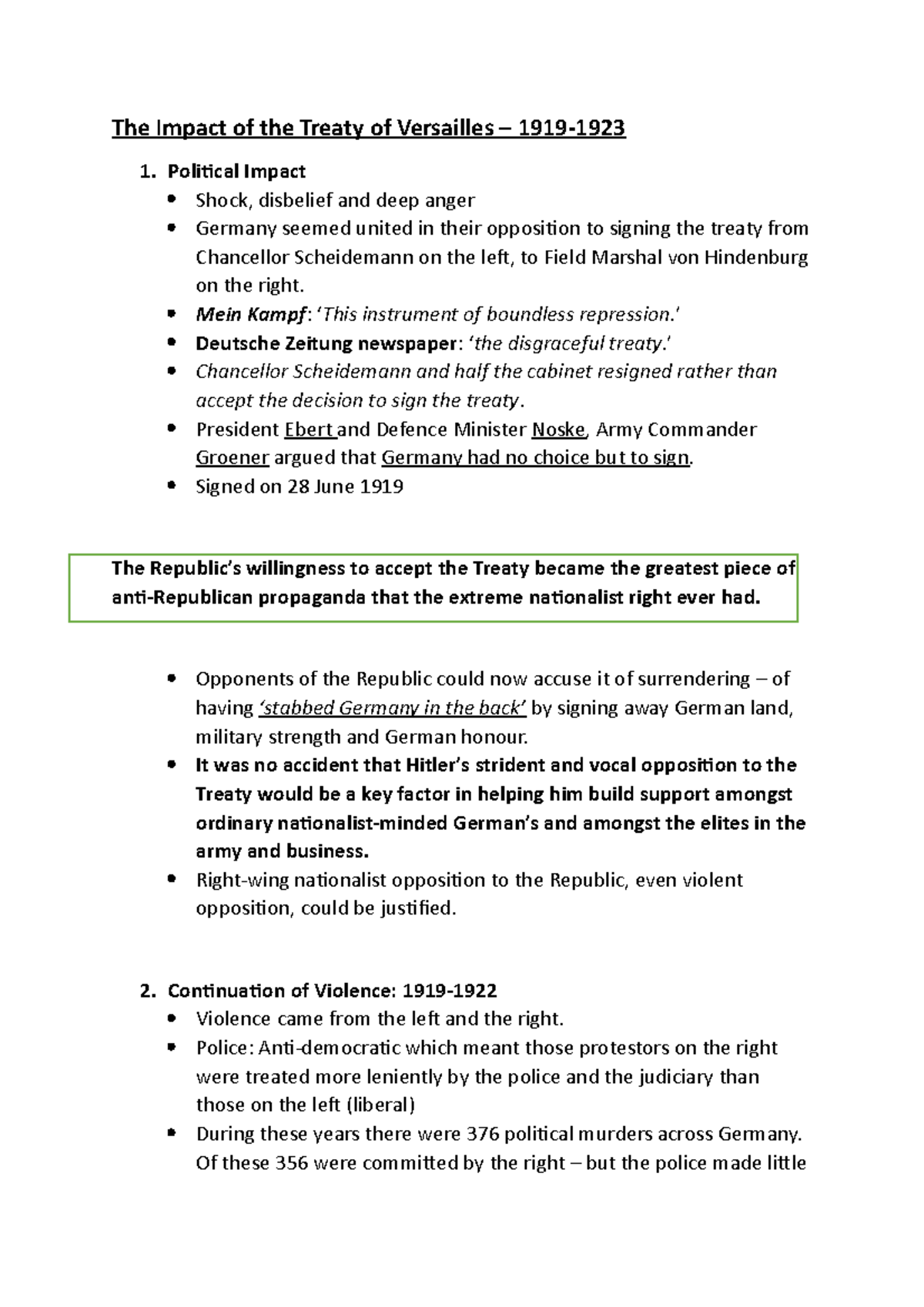 Germany - The Impact of the Treaty of Versailles 1919-1923 - The Impact ...