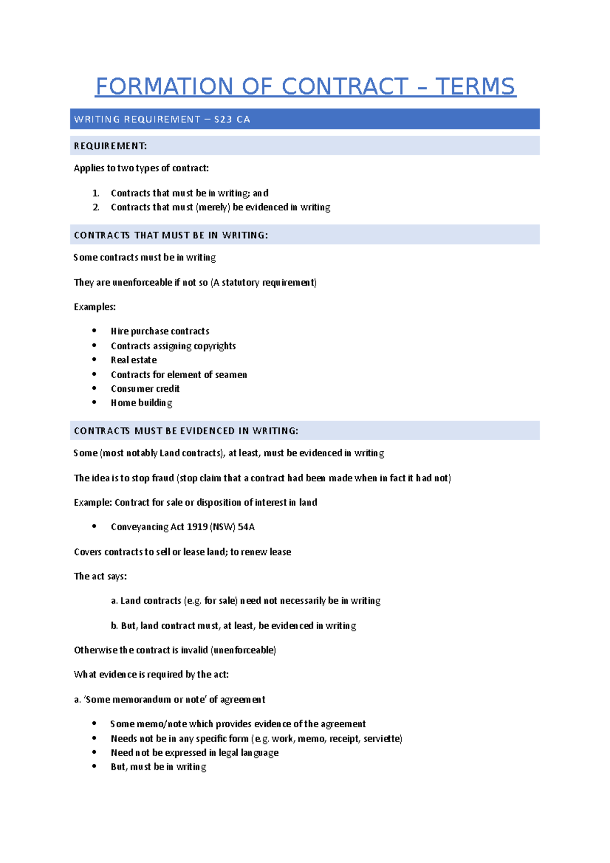 Formation of Contract- Terms - FORMATION OF CONTRACT – TERMS WRITING ...