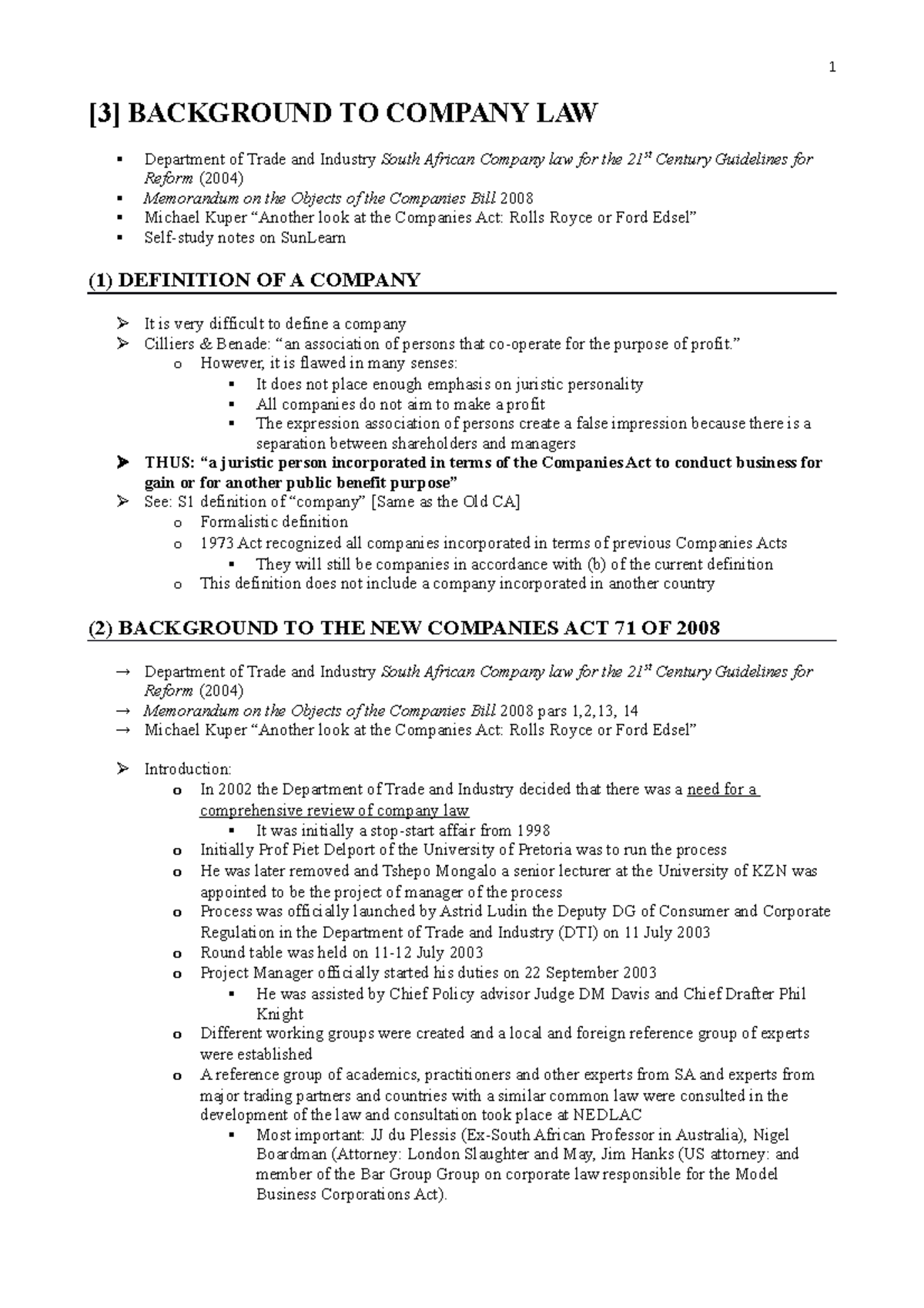 (3) Background TO Company LAW - [3] BACKGROUND TO COMPANY LAW ...