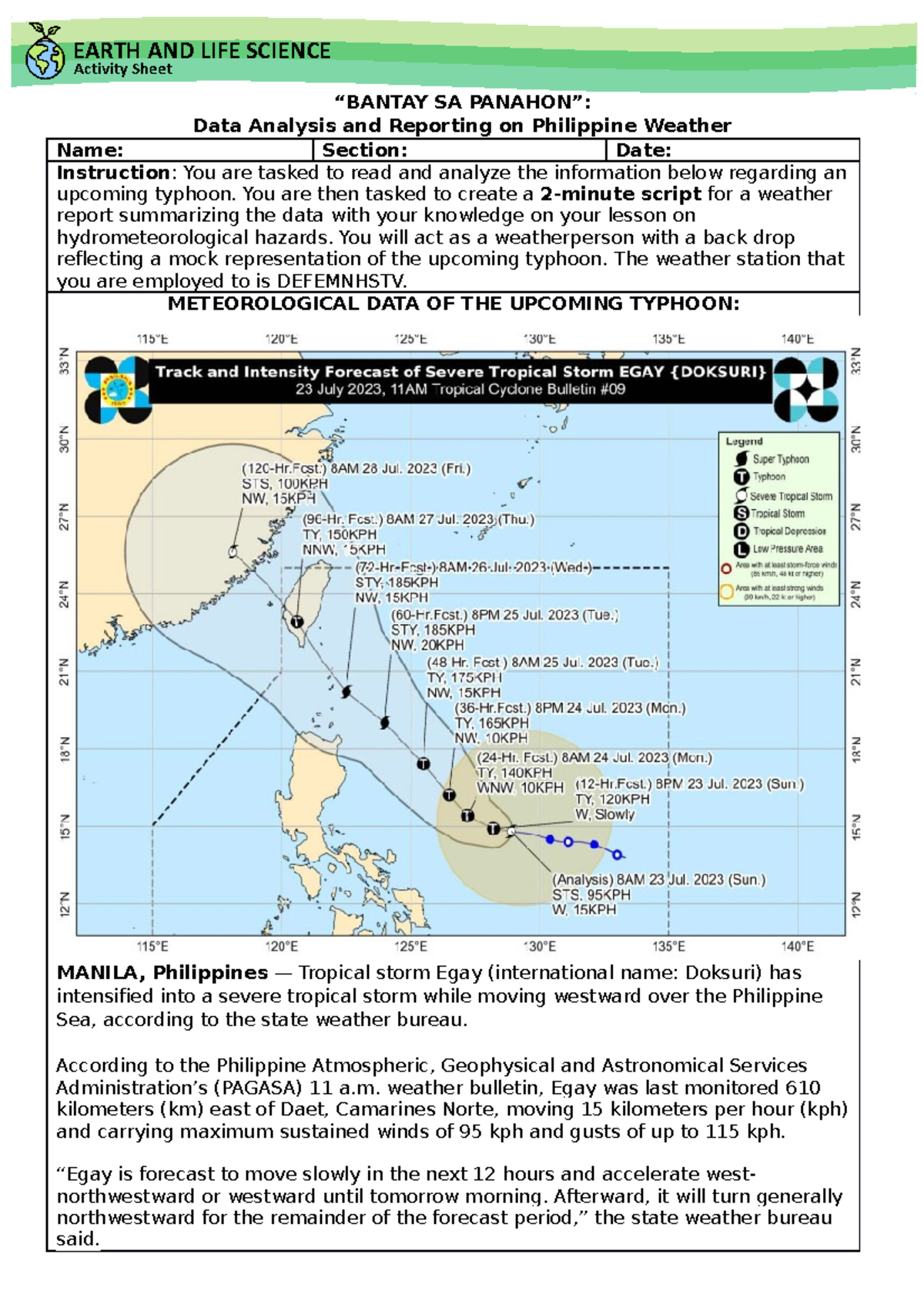 Bantay SA Panahon Activity Sheet - “BANTAY SA PANAHON”: Data Analysis ...