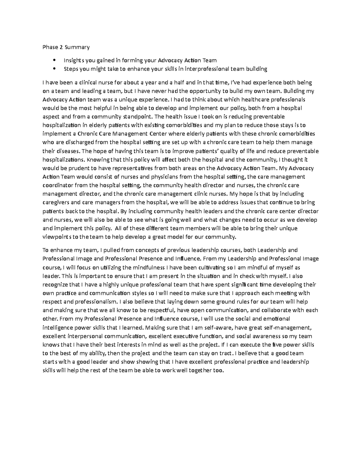 Phase 2 summary - Phase 2 Summary Insights you gained in forming your ...