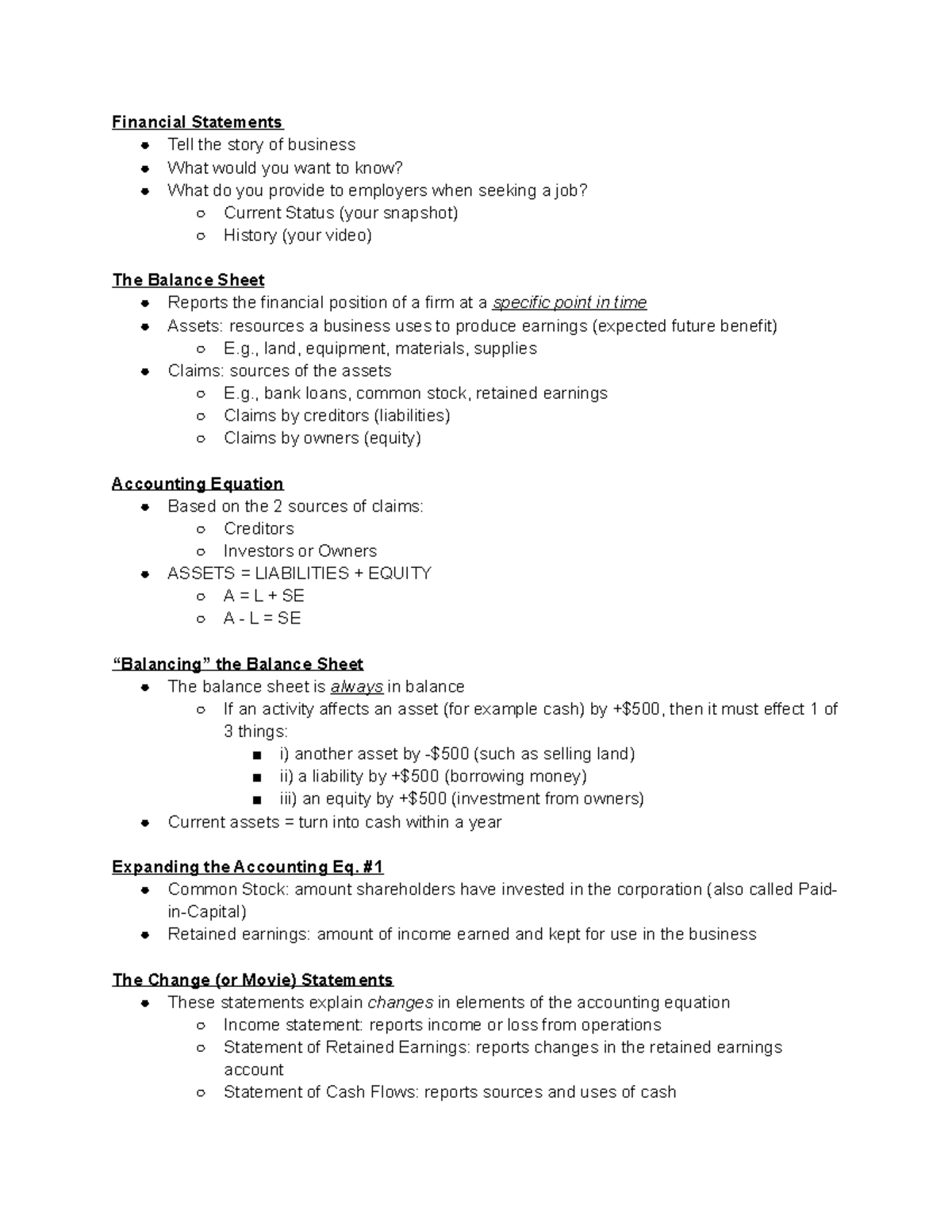 The Accounting Equation and The Financial Statements - Financial ...