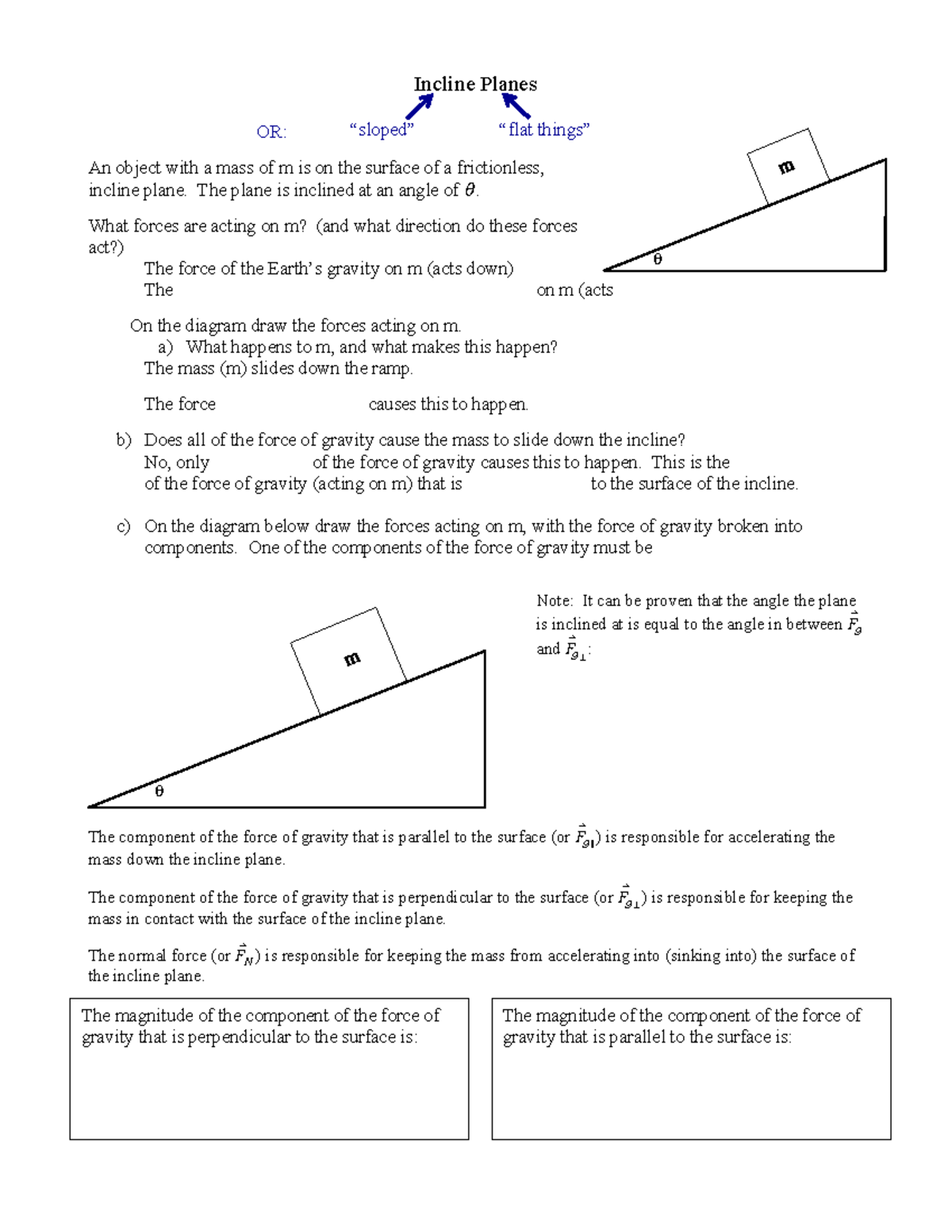 Incline Planes - The magnitude of the component of the force of gravity ...