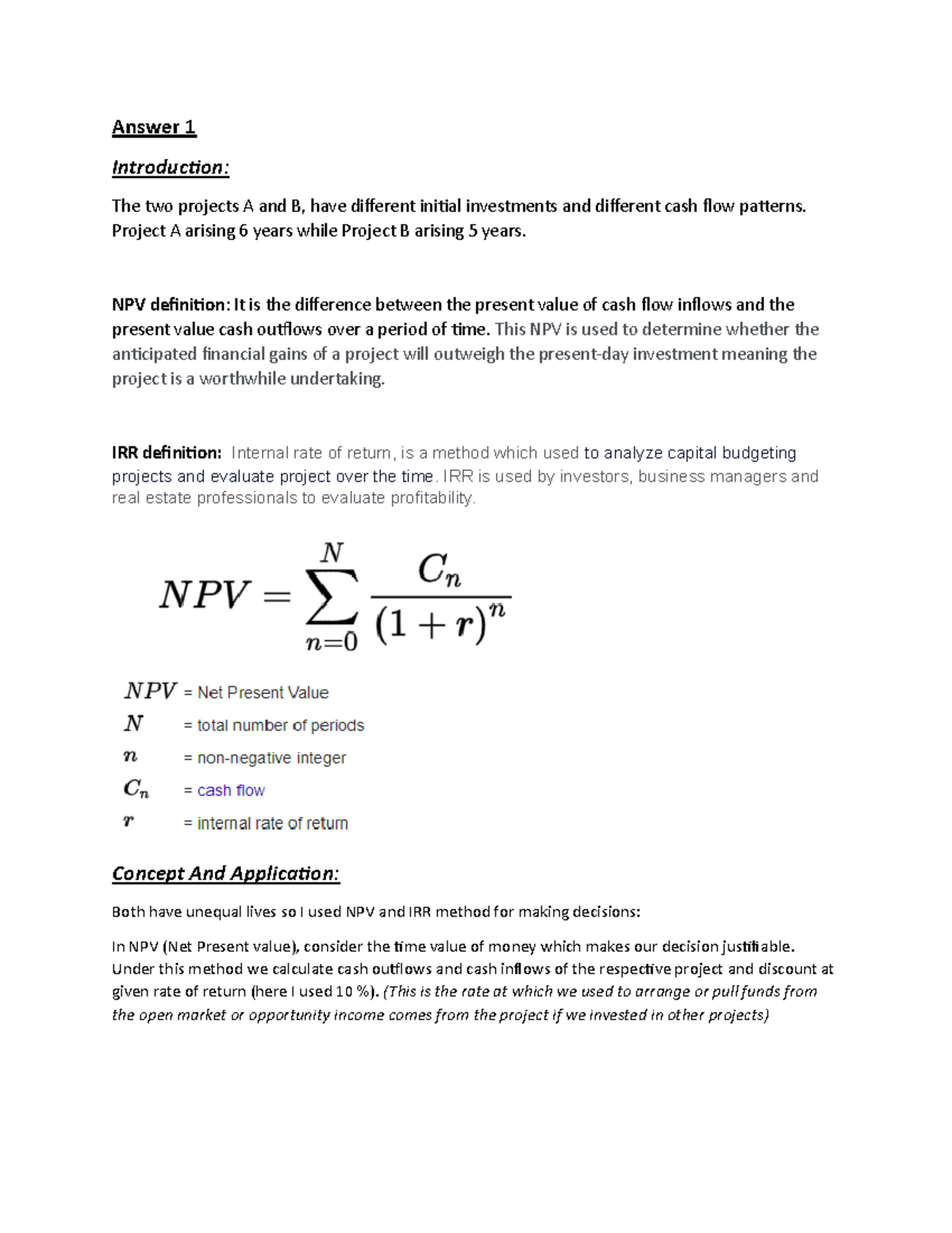 Assignment-Corporate Finance - Answer 1 Introduction: The two projects ...