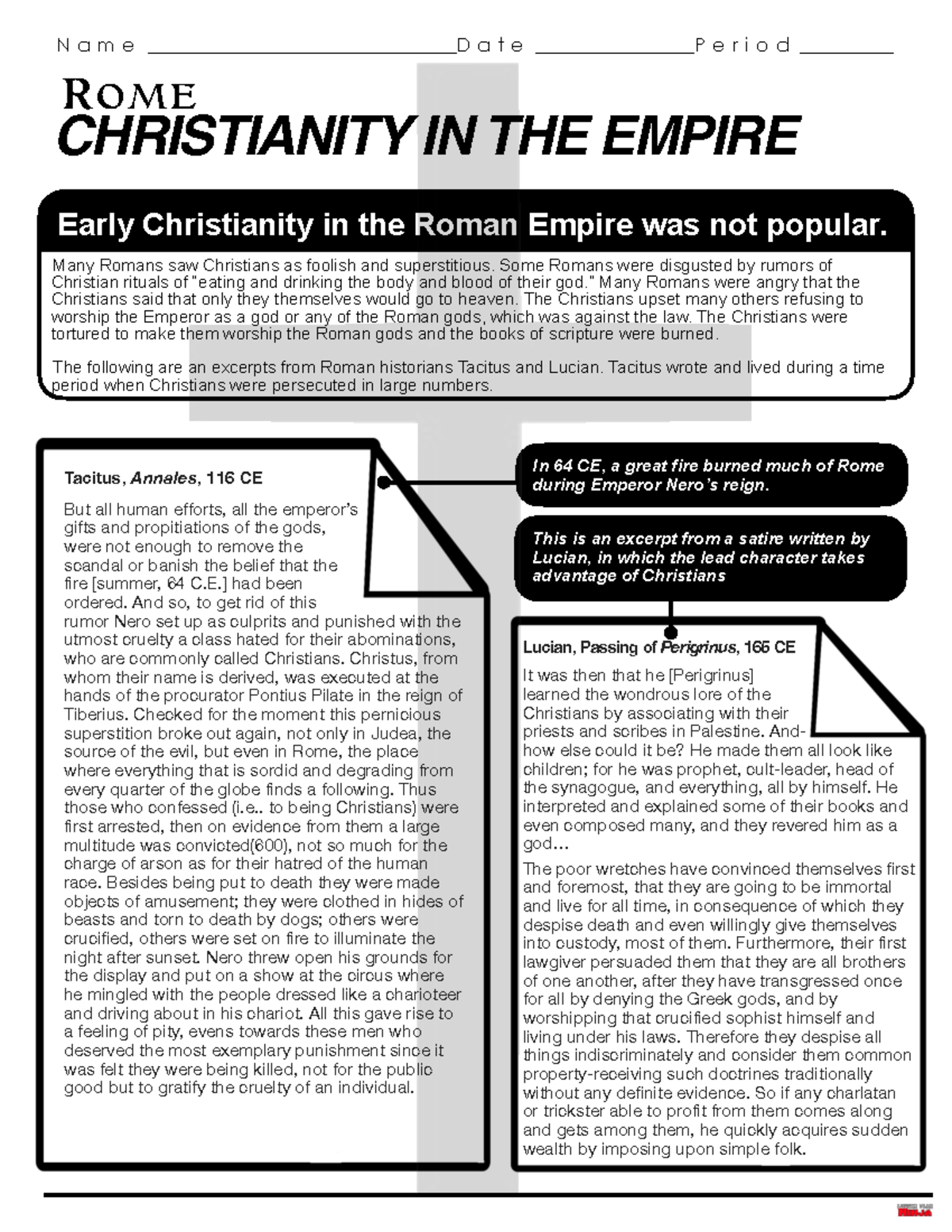 05b christianity in the empire - In 64 CE, a great fire burned much of ...