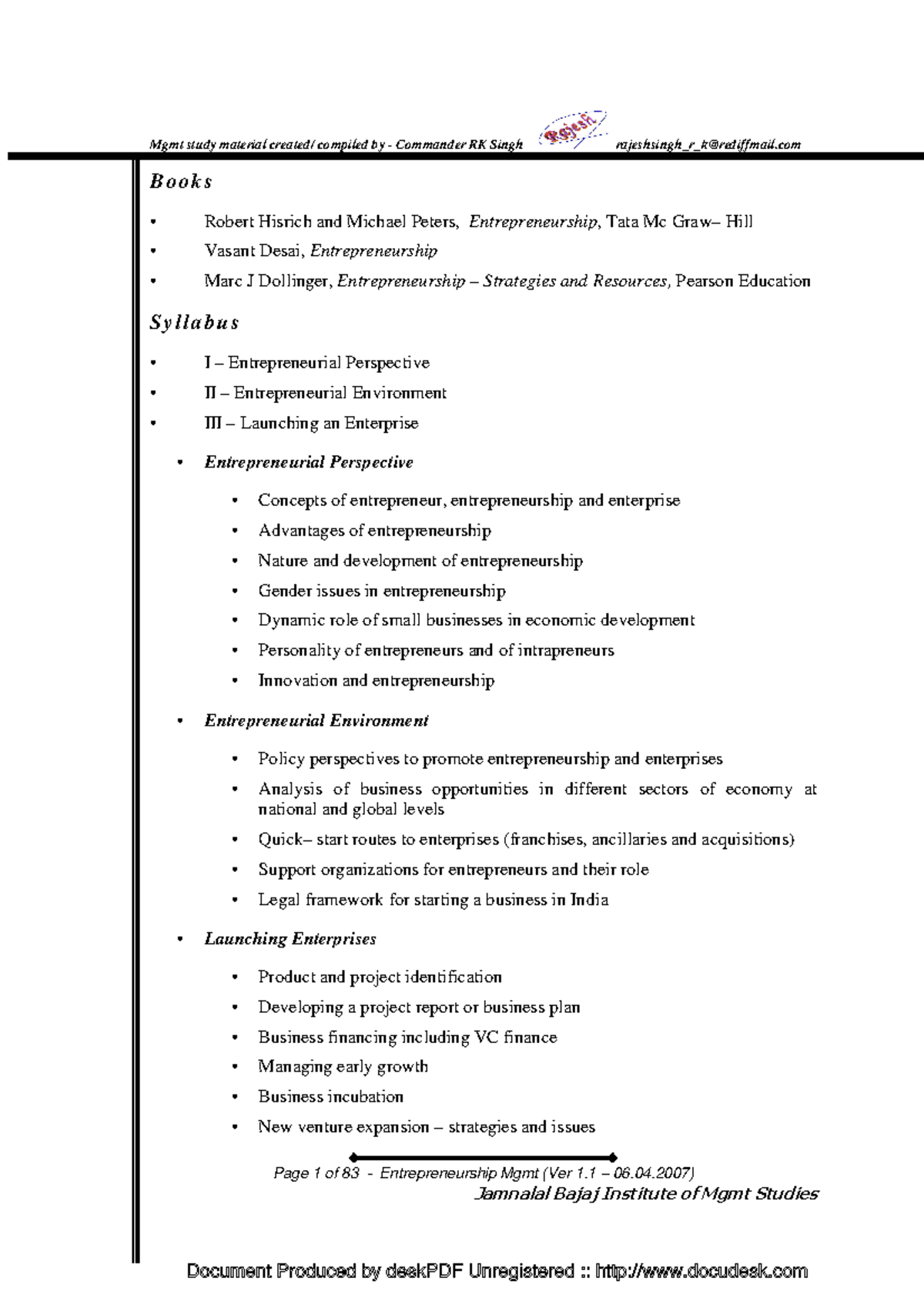Entrepreneurship 001 - It entrails IT enterprenuer work - Page 1 of 83 ...