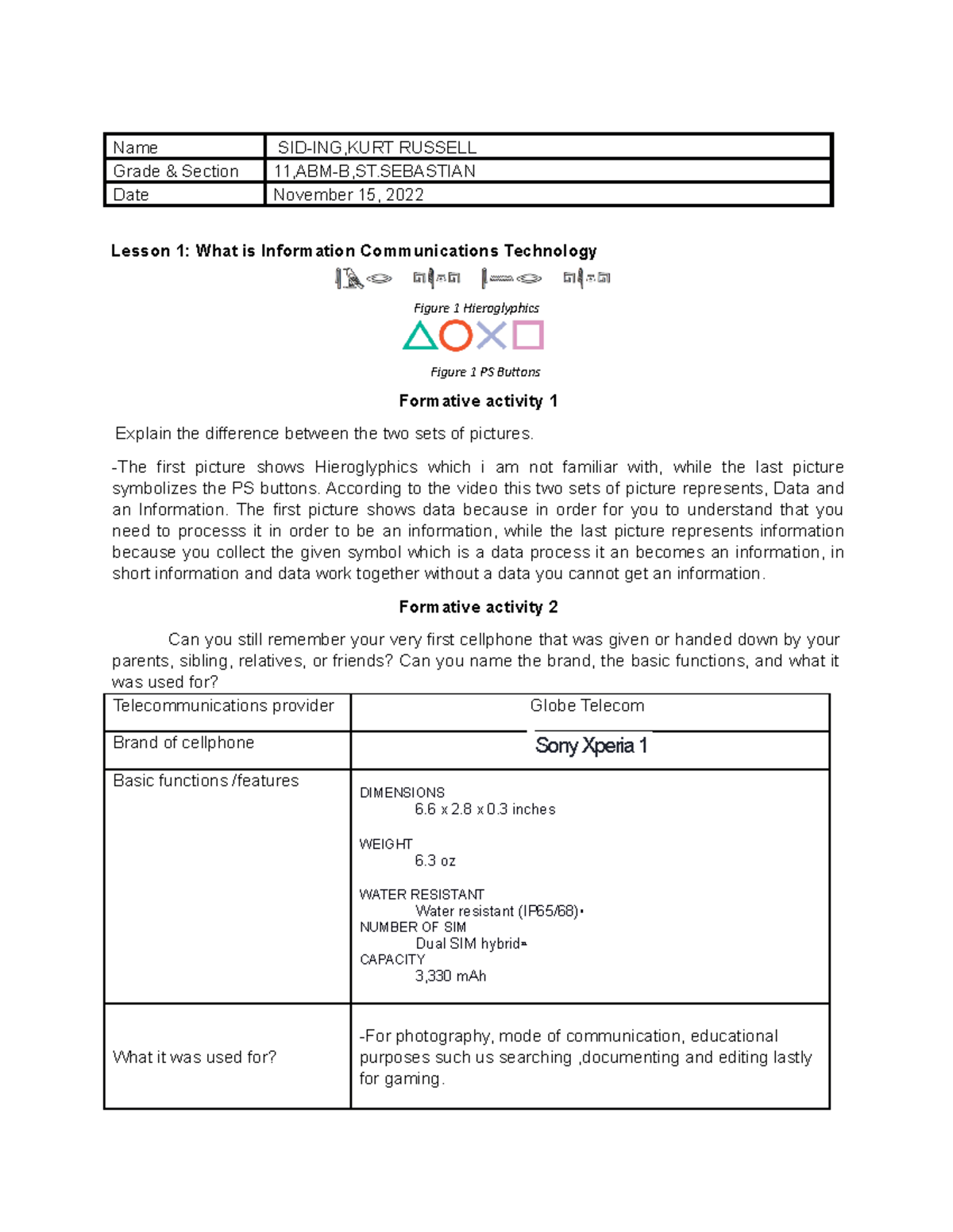 Formative Assessment Module 1 - Name SID-ING,KURT RUSSELL Grade ...