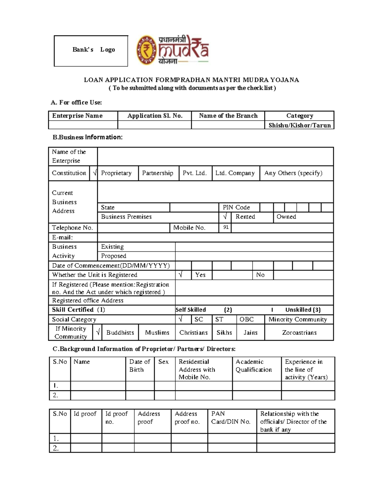 Common loan Application form - Bank’s Logo LOAN APPLICATION FORMPRADHAN ...