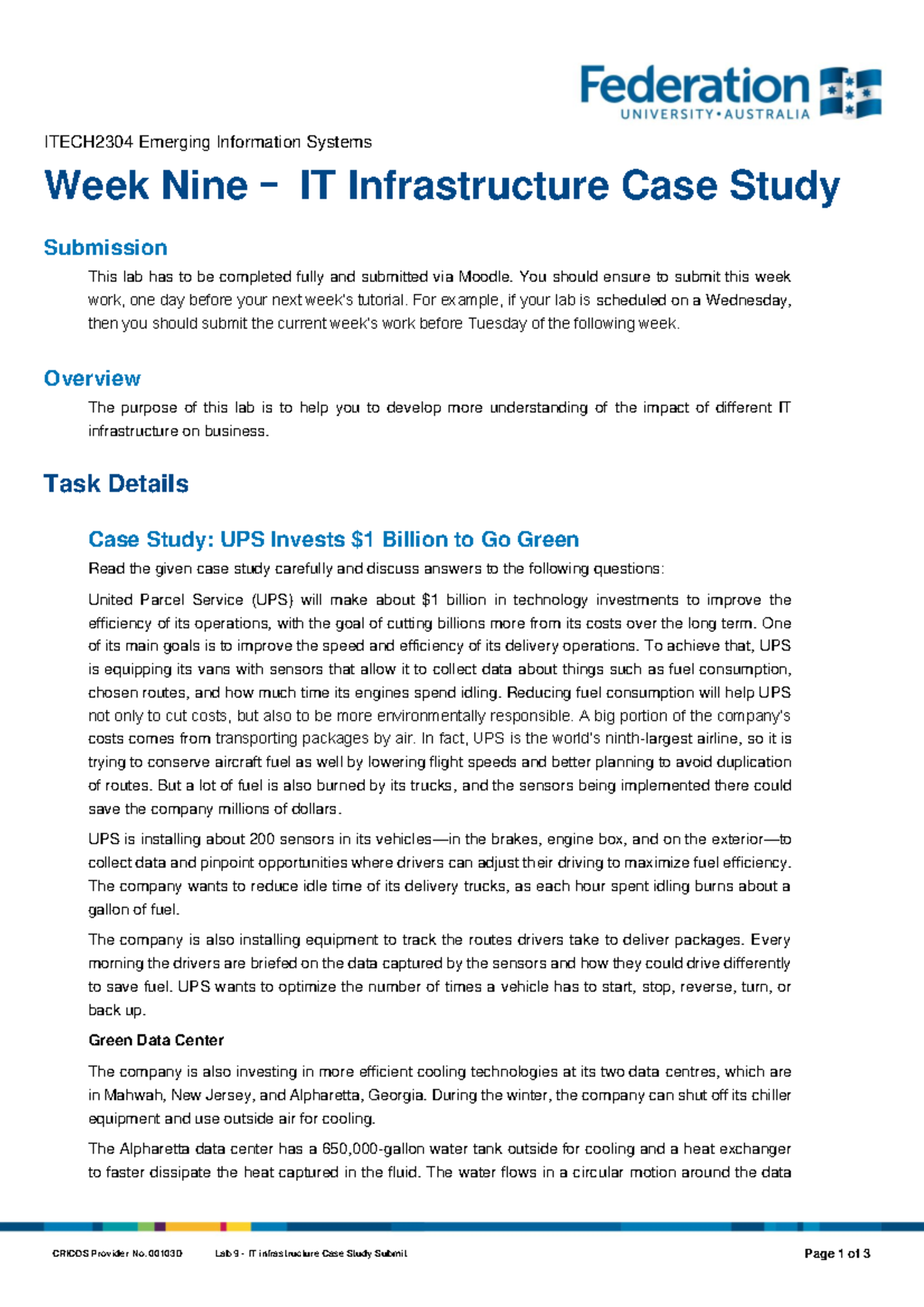 Lab 9 - IT infrastructure Case Study Submit - ITECH2304 Emerging ...