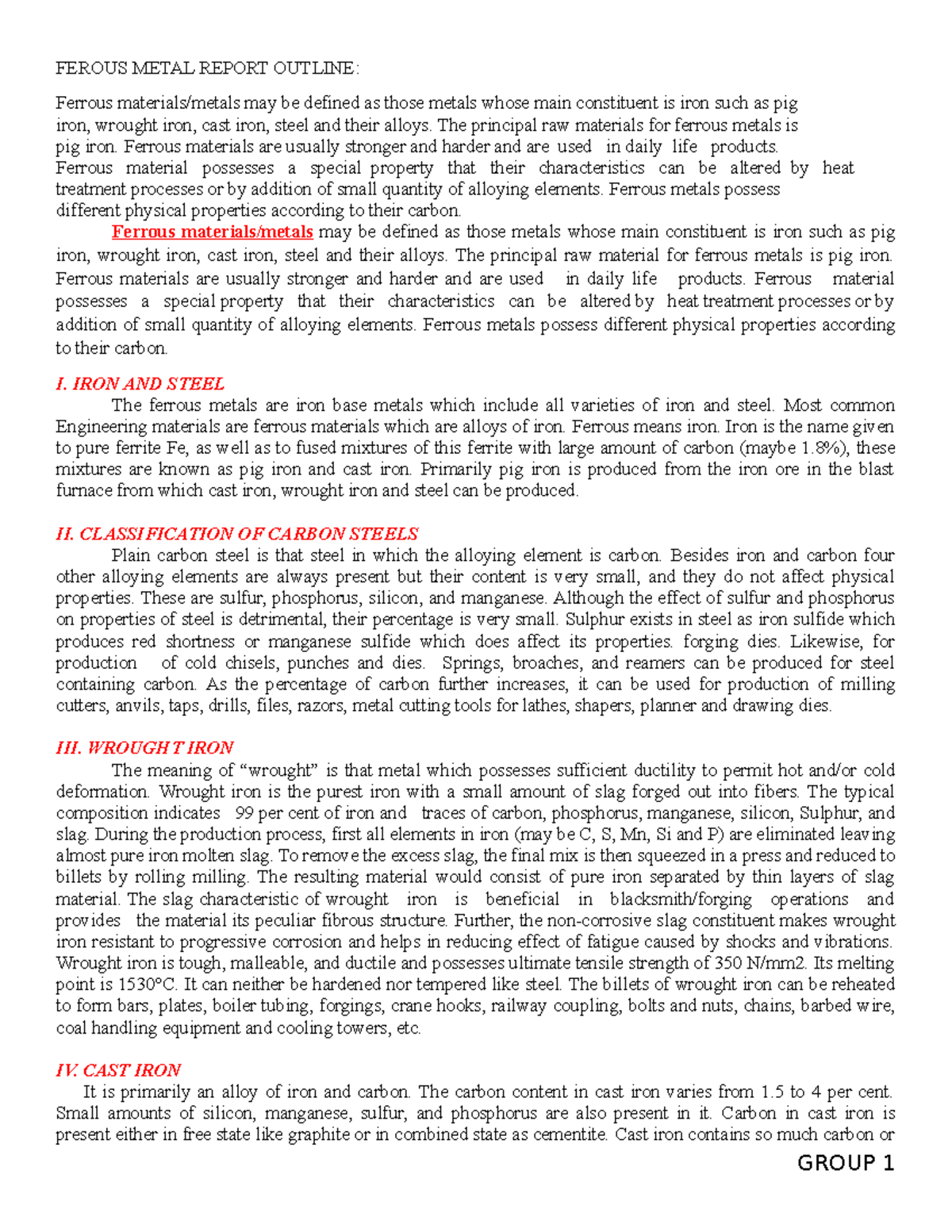 Ferous Metal Report Outline - FEROUS METAL REPORT OUTLINE: Ferrous ...