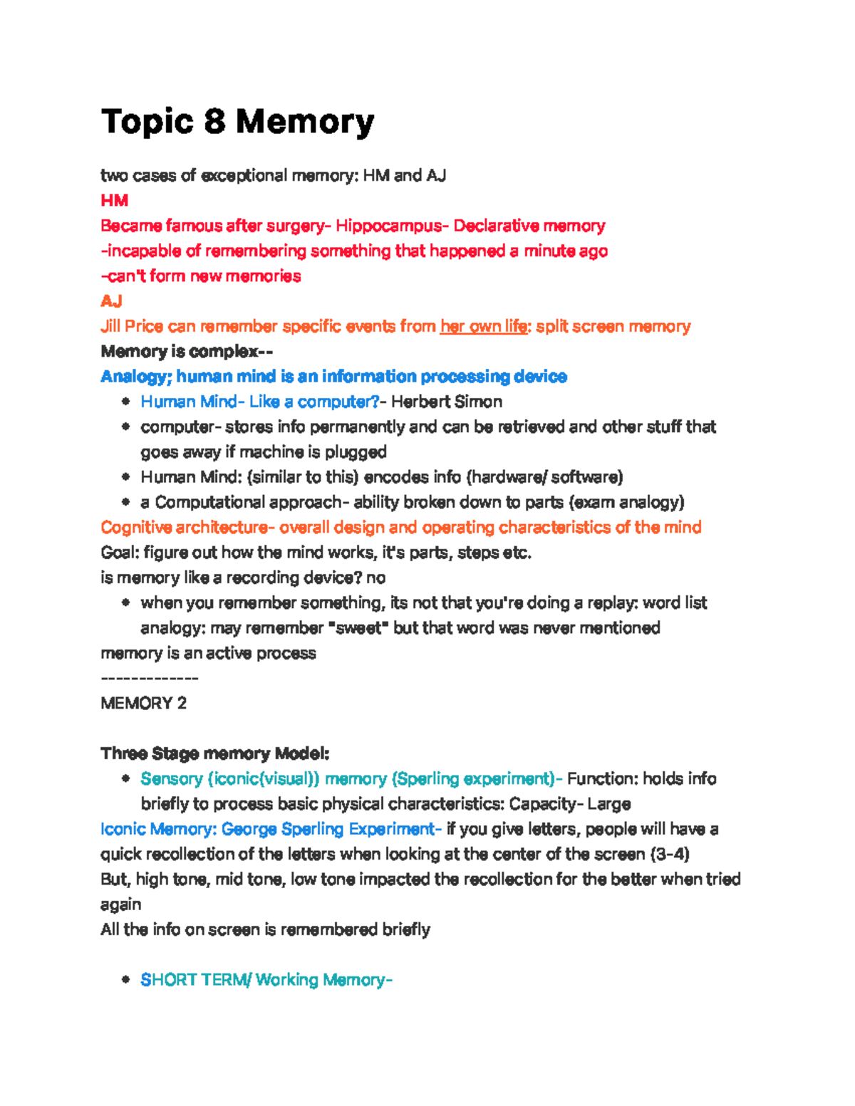 Stu - Professor Cervone - To p i c 8 M e m o r y two cases of ...