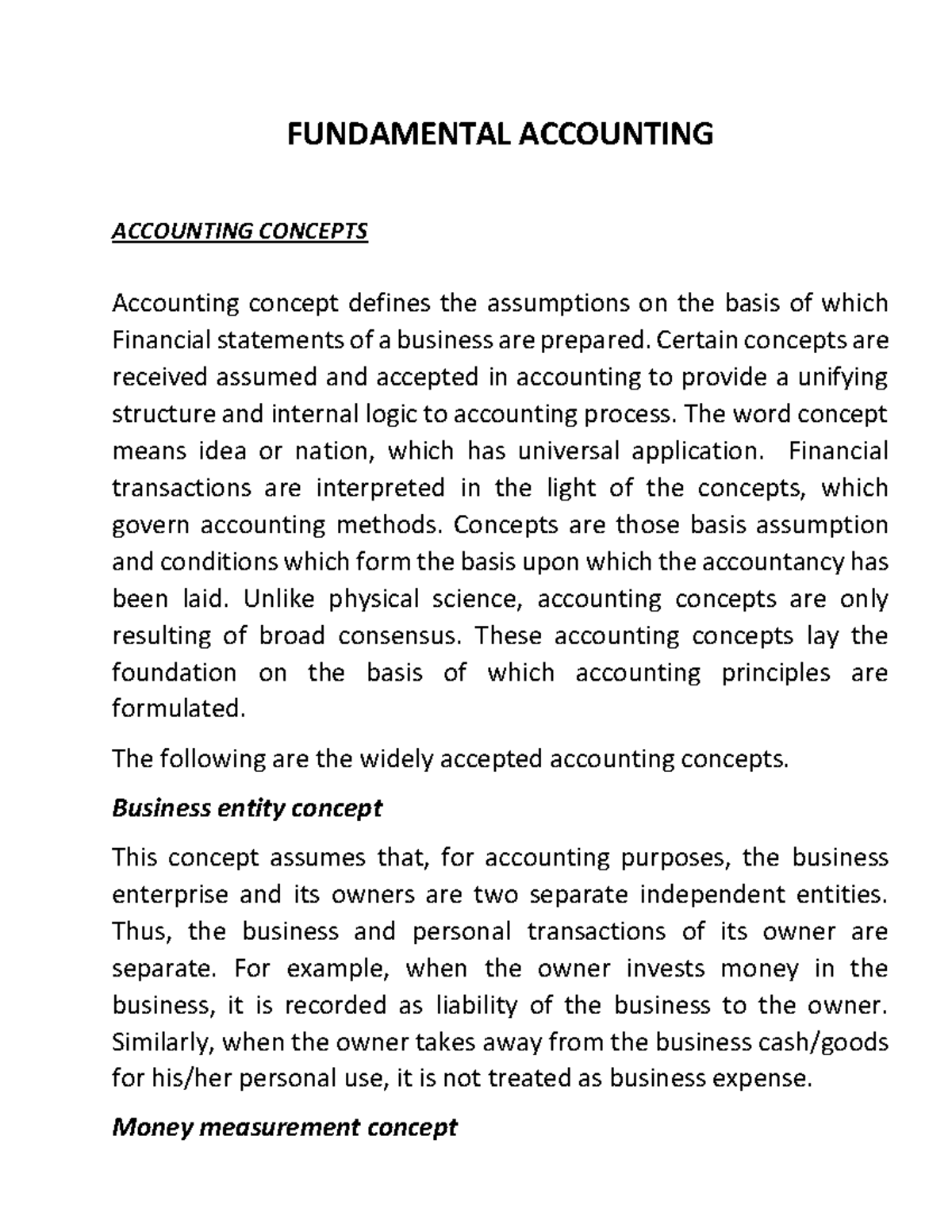 Accounting Concepts - Assignments - FUNDAMENTAL ACCOUNTING ACCOUNTING ...