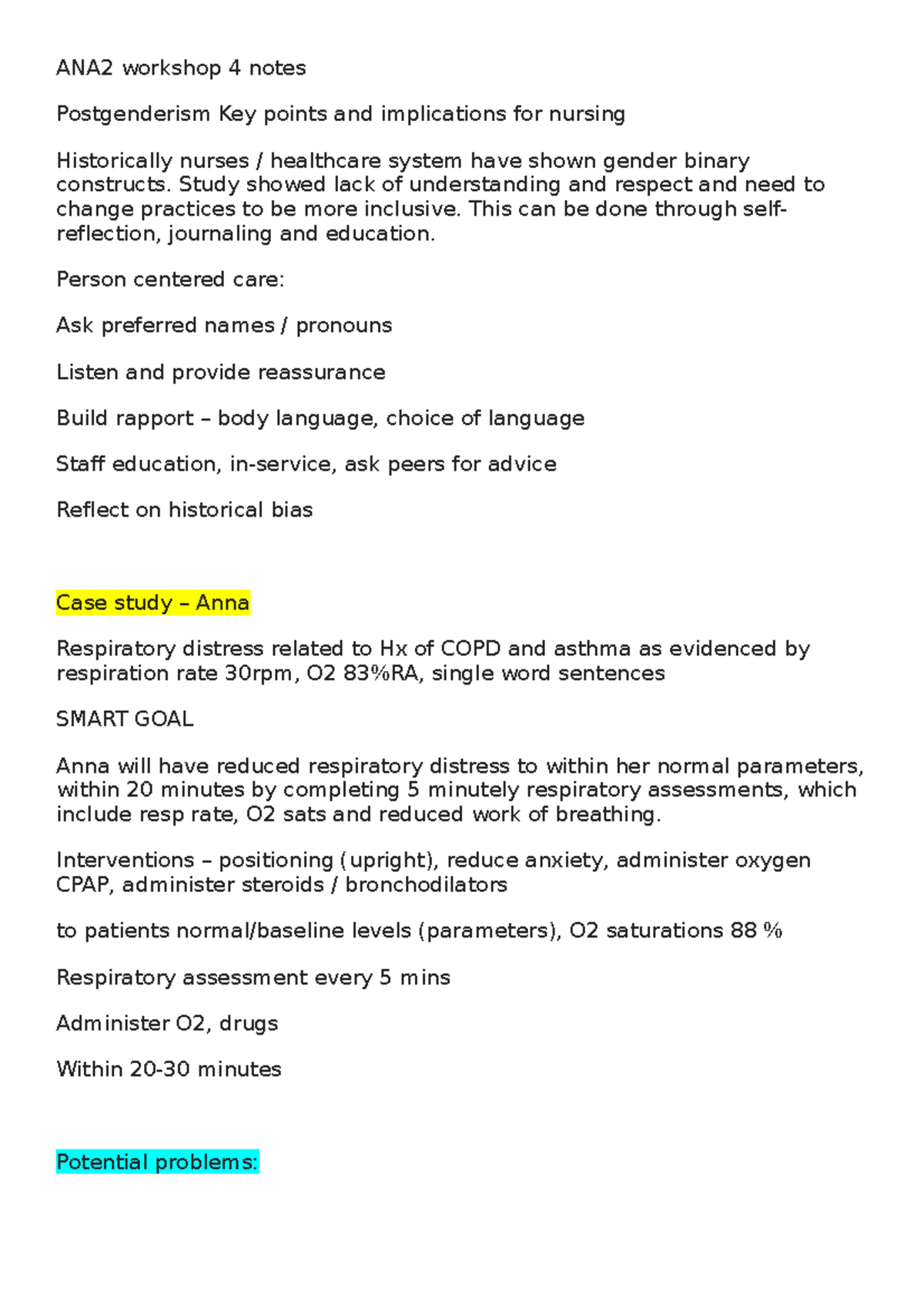 ANA2 workshop 4 notes - ANA2 workshop 4 notes Postgenderism Key points ...