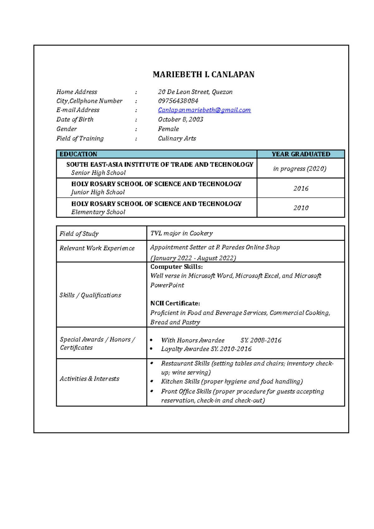 Editable Resume Sample Format FROM Deped - MARIEBETH I. CANLAPAN Home ...