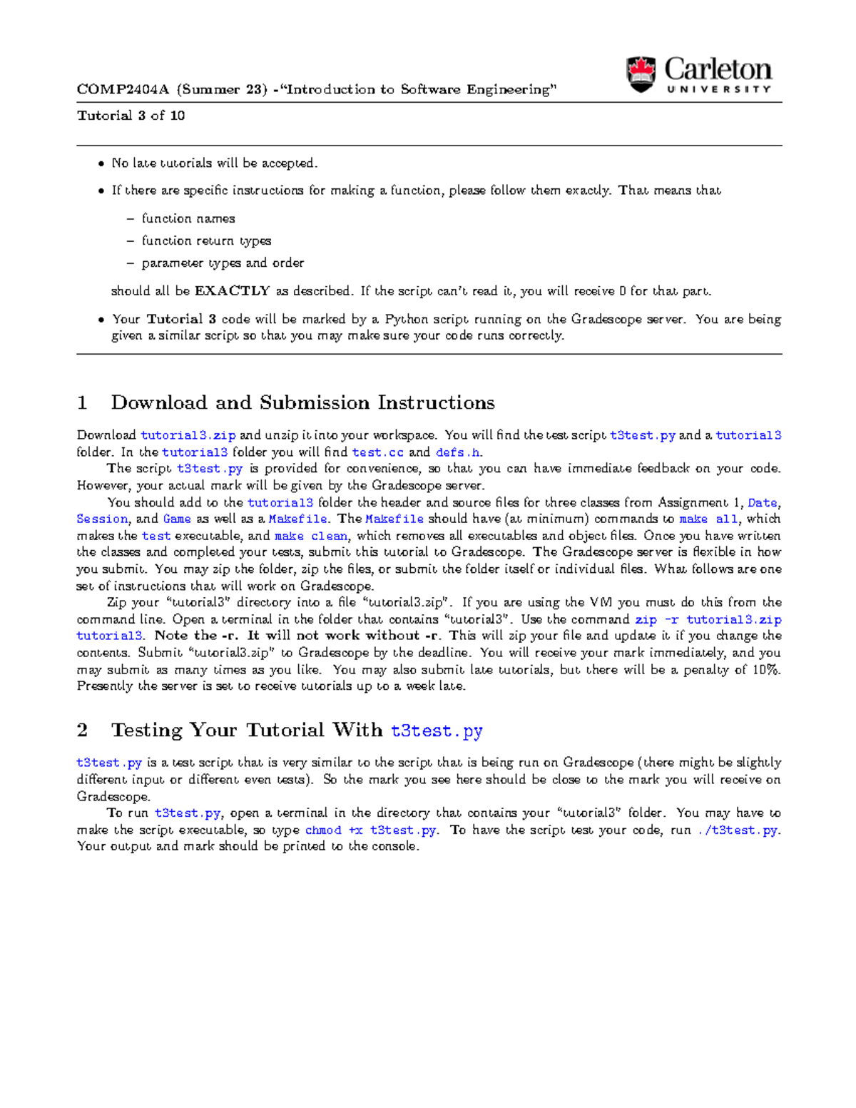 Tutorial 3 - COMP2404A (Summer 23) -“Introduction to Software Engineering” Tutorial 3 of 10 No ...
