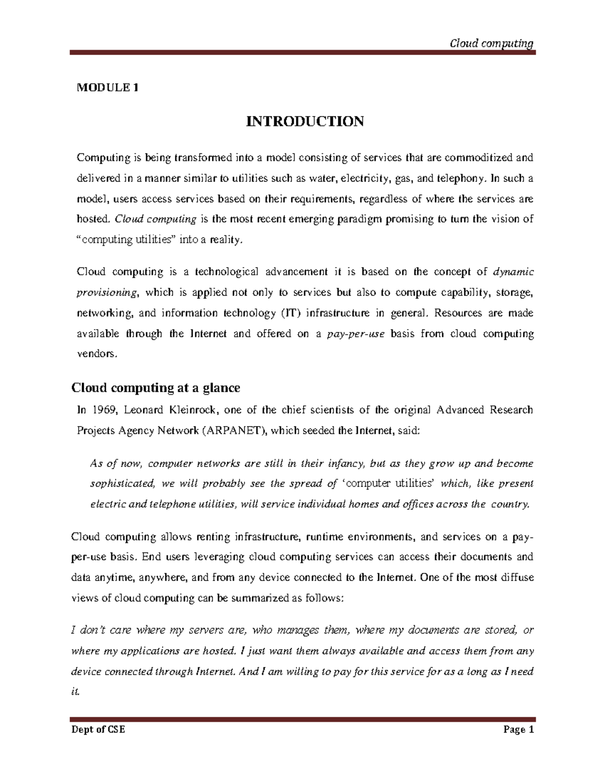 Cloud Computing And Its Applications Module 1 Introduction Computing Is Being Transformed Into 2010