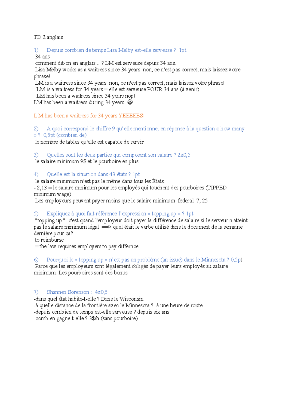 Td 2 anglais - TD 2 anglais Depuis combien de temps Lisa Melby est-elle ...