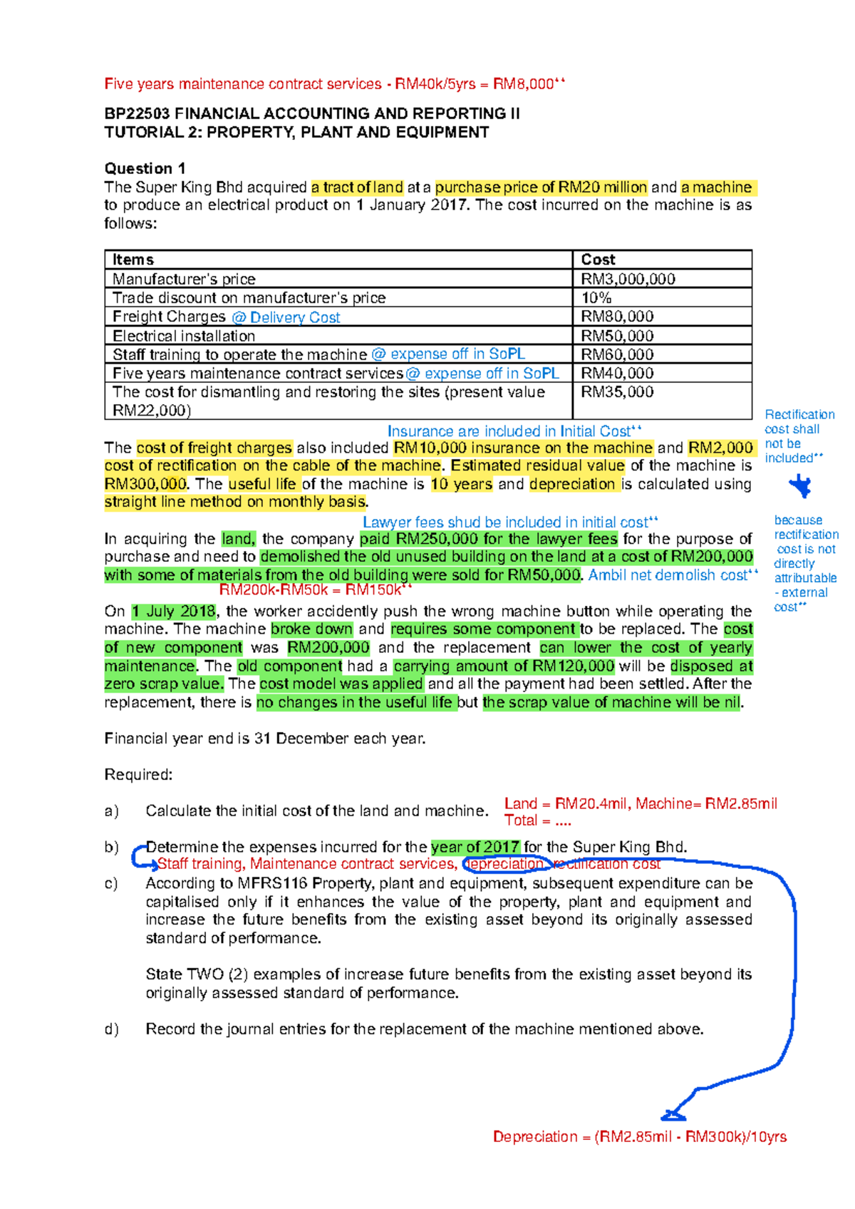 Tutorial 2 PPE FAR2 - BP22503 FINANCIAL ACCOUNTING AND REPORTING II TUTORIAL 2: PROPERTY, PLANT ...