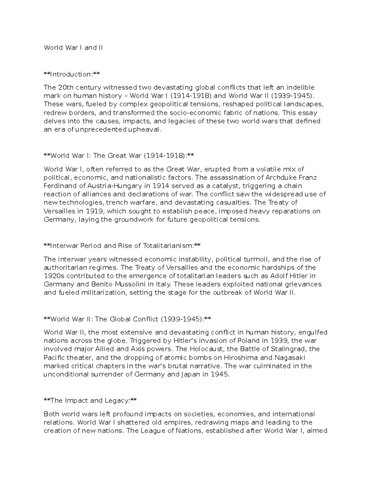 World War I and II - World War I and II Introduction: The 20th century ...