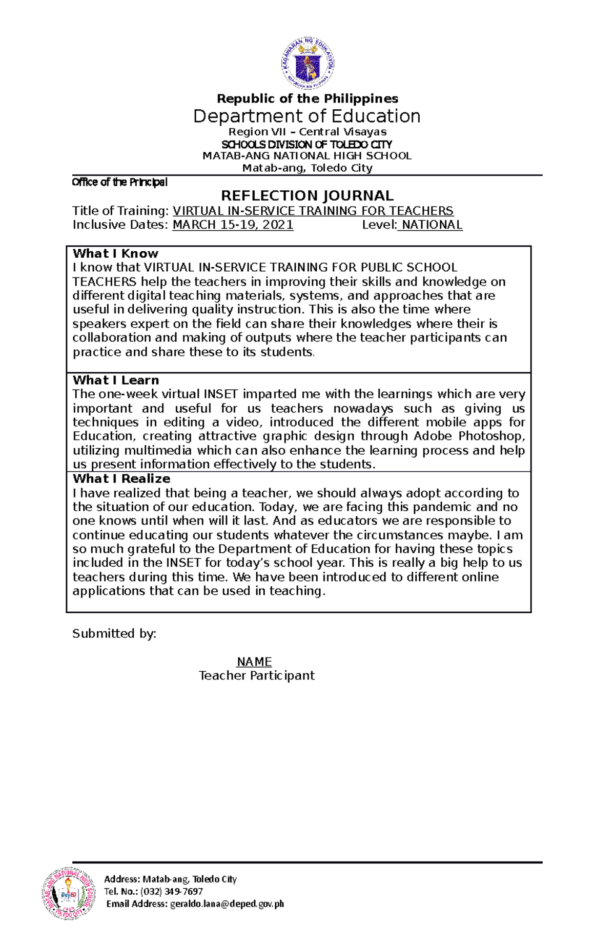 3.1 - Republic of the Philippines Department of Education Region VII ...
