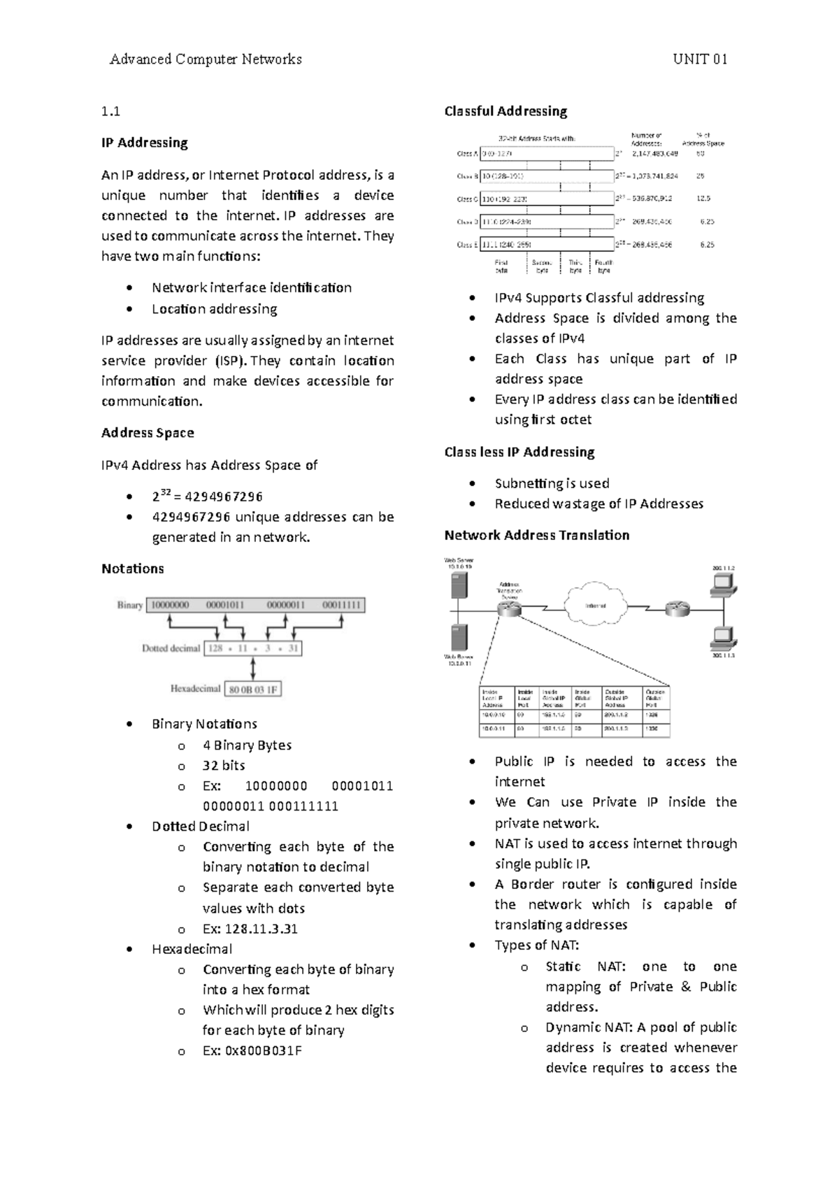 S1 1 Osy Unit 1 Advanced Computer Networks Unit 01 1 Ip Addressing An Ip Address Or